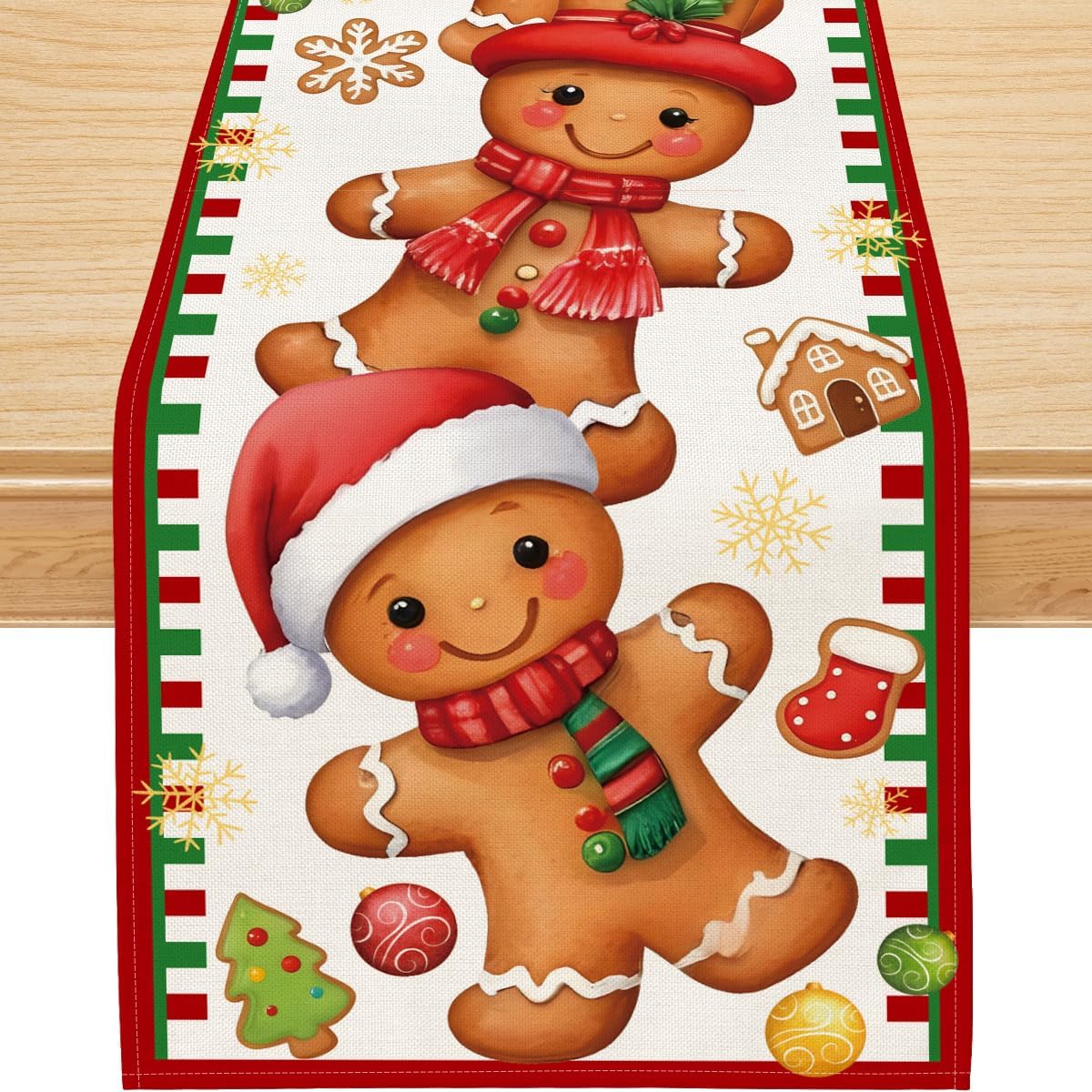Amazon.com: Linen Gingerbread Christmas Table Runner 72 Inches Long ...