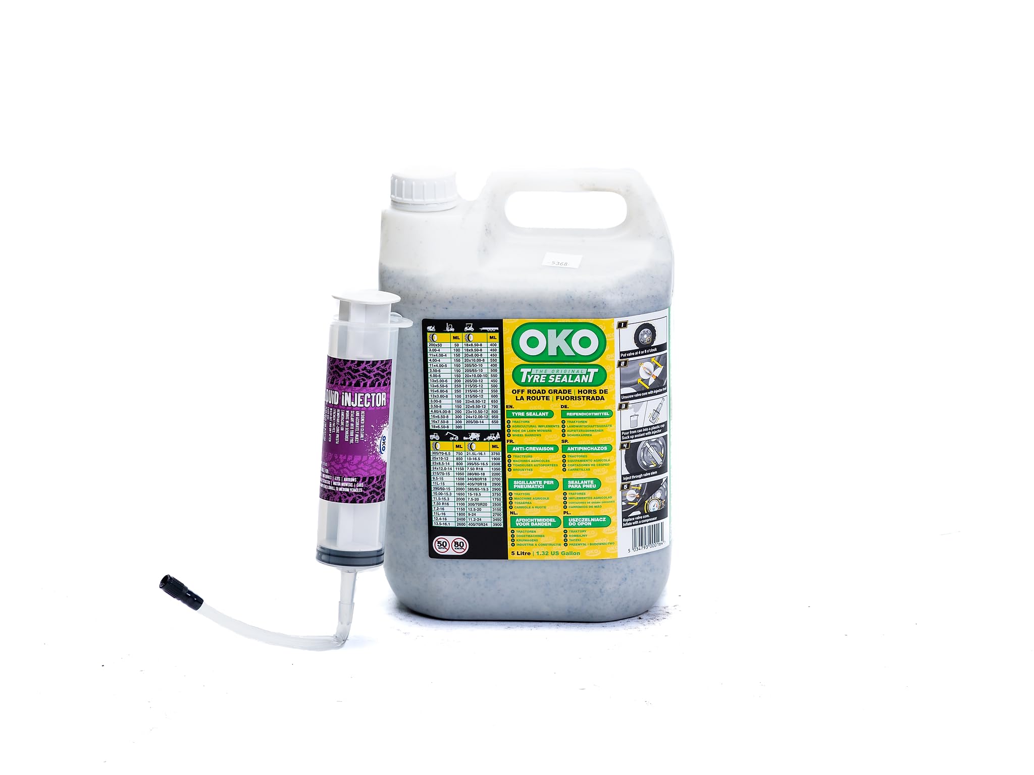 OKO OFF ROAD 5 LITRE TYRE SEALANT CONTAINER + 150ML INJECTOR - STOP ...
