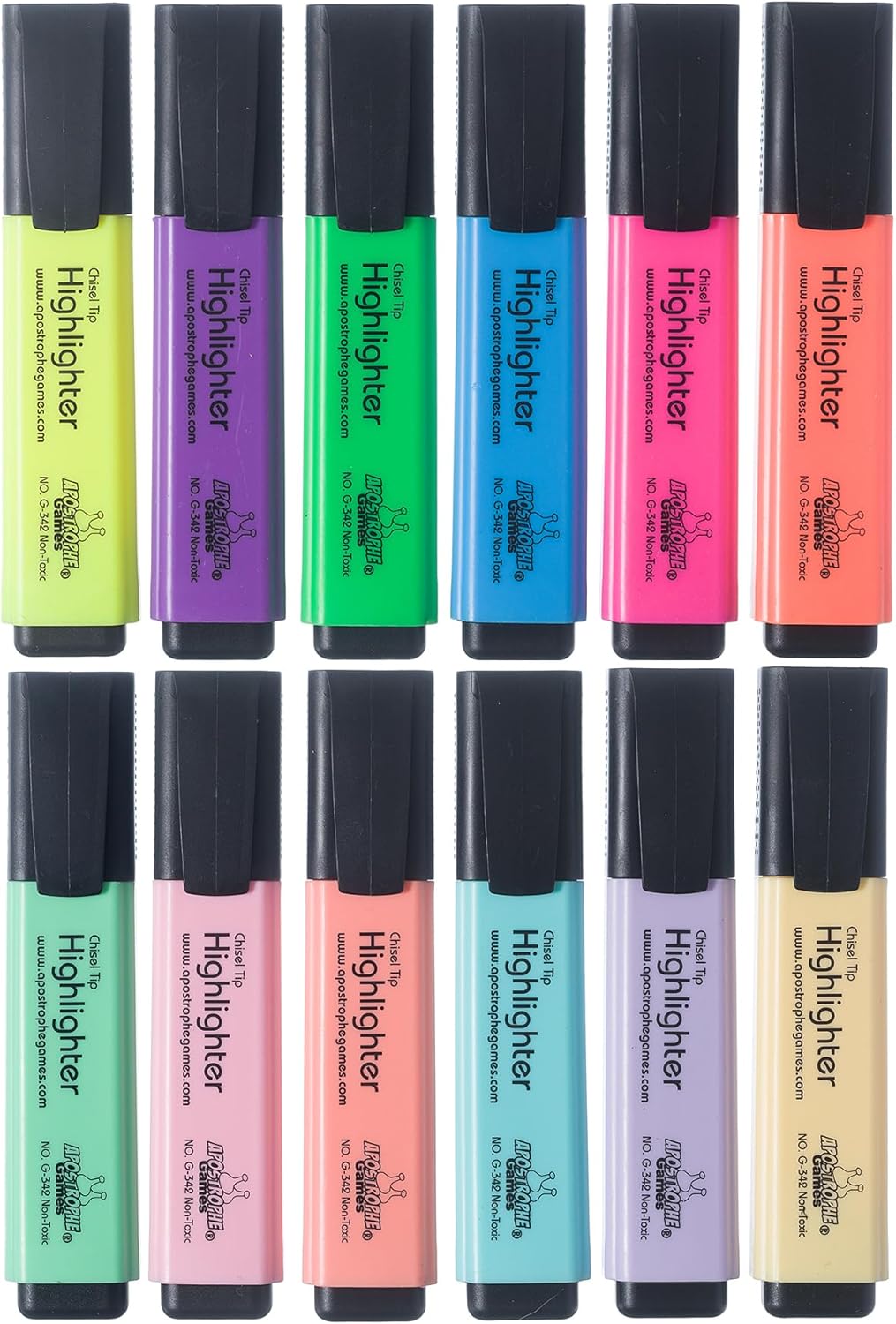 Amazon.com : Apostrophe Games 12 Highlighters, Chisel Tip Assorted ...
