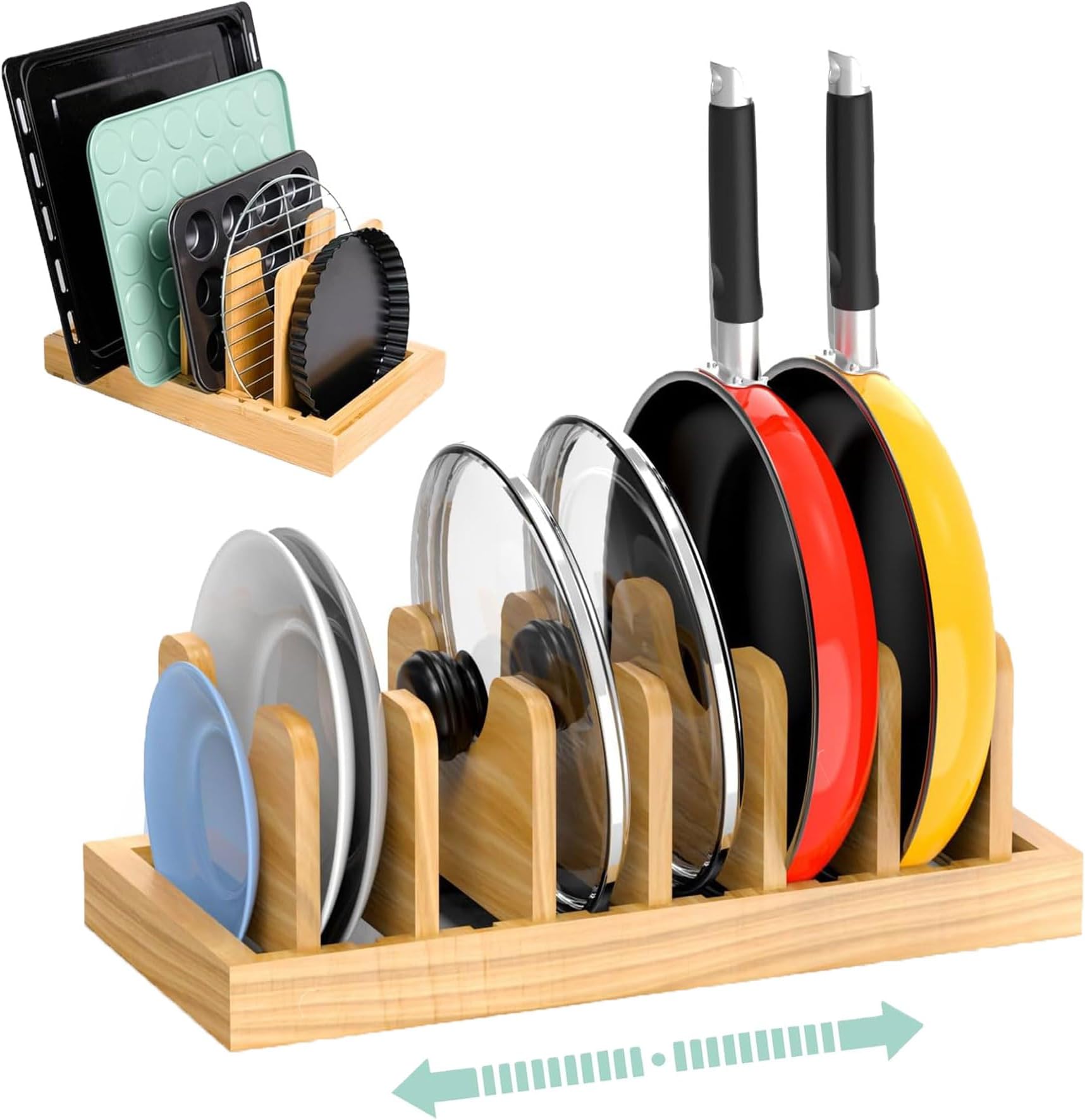 Amazon.com - CLEANCLUE Bamboo Pot and Pan Organizers for Kitchen ...