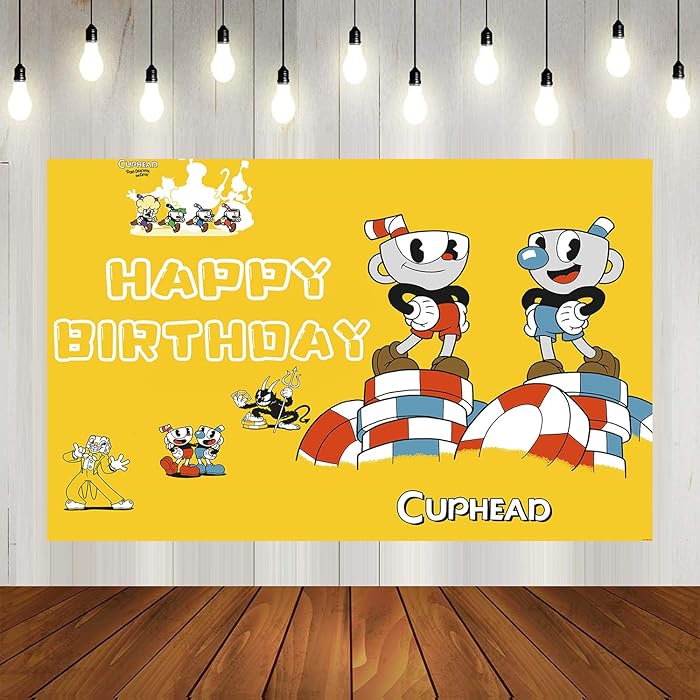Buy Cuphead Show Birthday Background Cloth Party Supplies,5x3ft Cuphead ...
