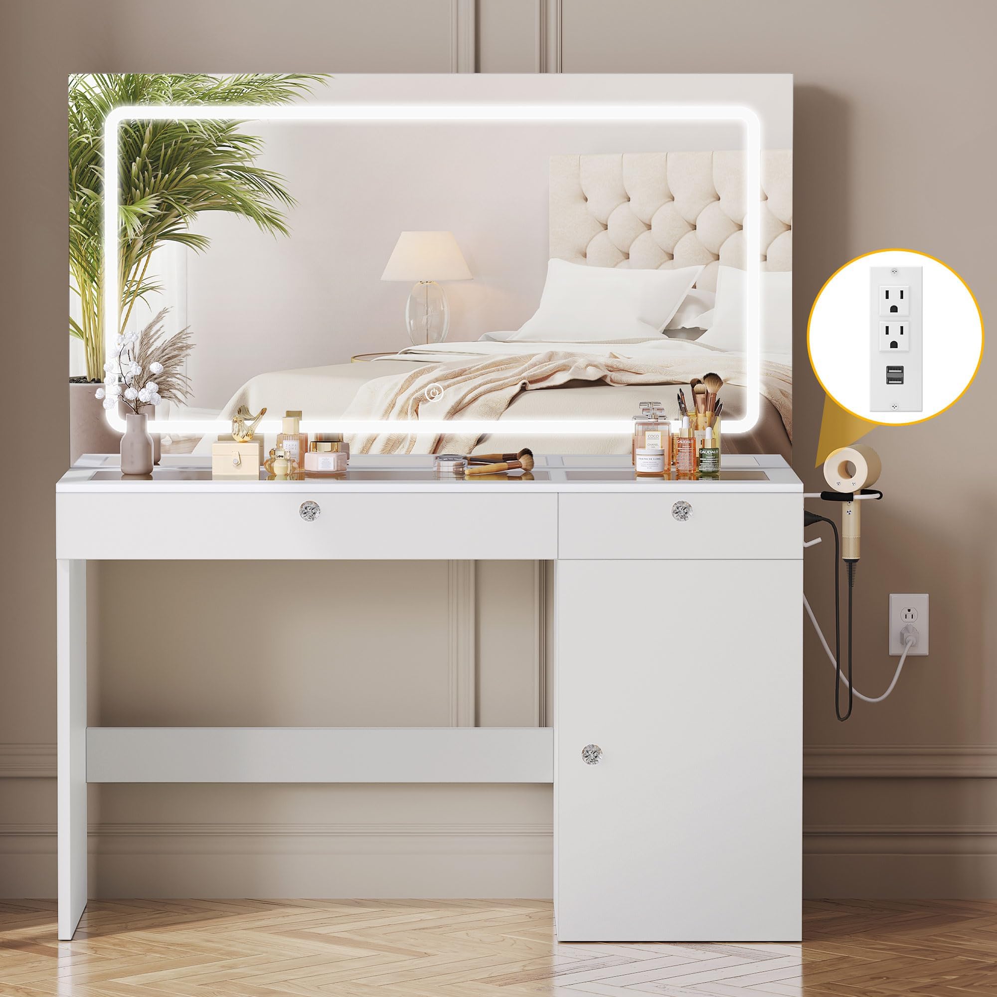 Amazon.com: DWVO Large Makeup Vanity Desk with Mirror and Lights ...