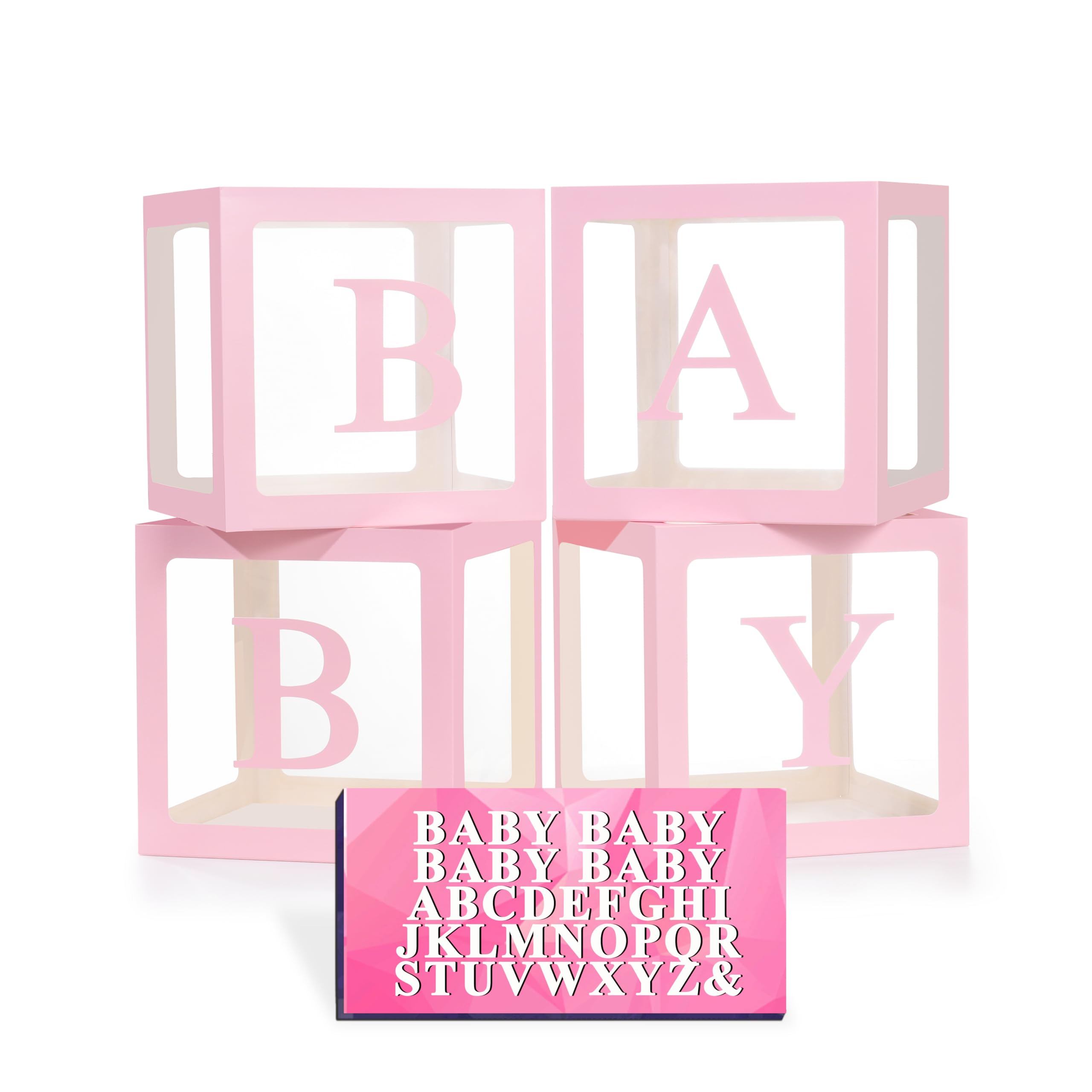 Buy Pink Baby Boxes with Letters for Baby Shower, 4 Transparent Balloon ...