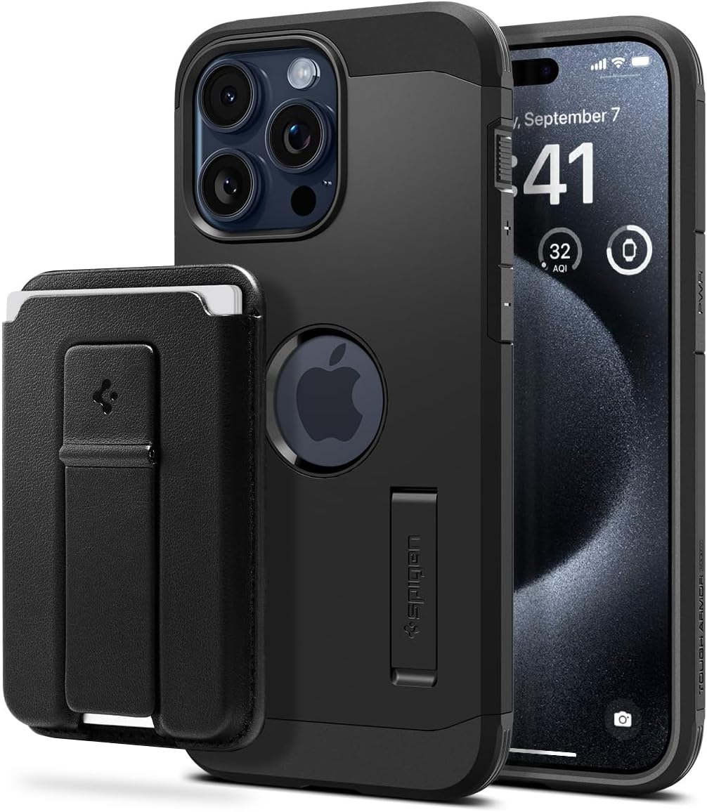 Amazon.com: Spigen Tough Armor MagFit Case and Smart Fold 2 MagSafe Wallet Card Holder Designed ...
