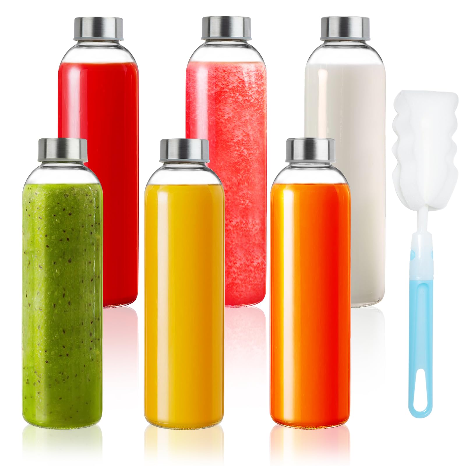 GUANENA 6 Pack 25oz Glass Water Bottles, 750ml Clear Glass Bottles with ...