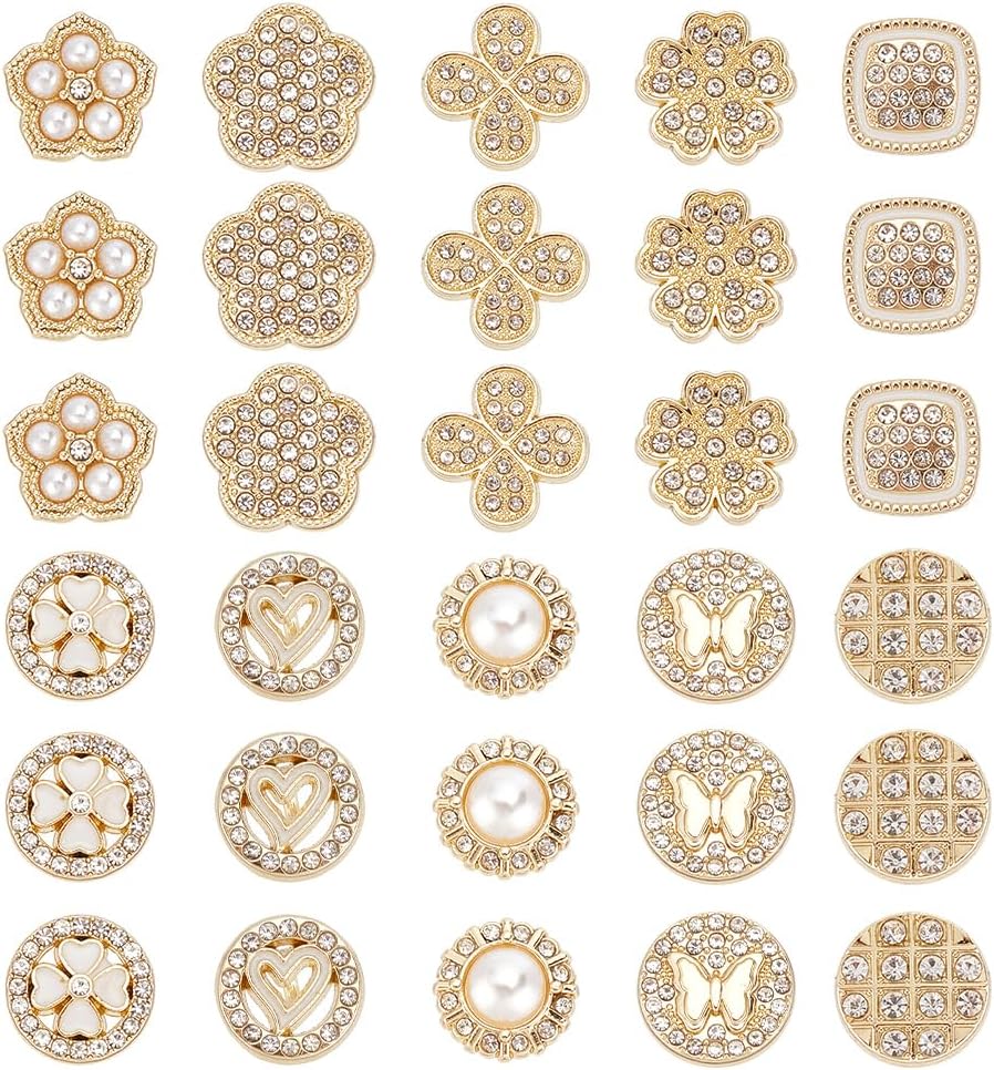 Amazon.com: PH PandaHall 40pcs 10 Style Rhinestone Metal Buttons, Faux ...