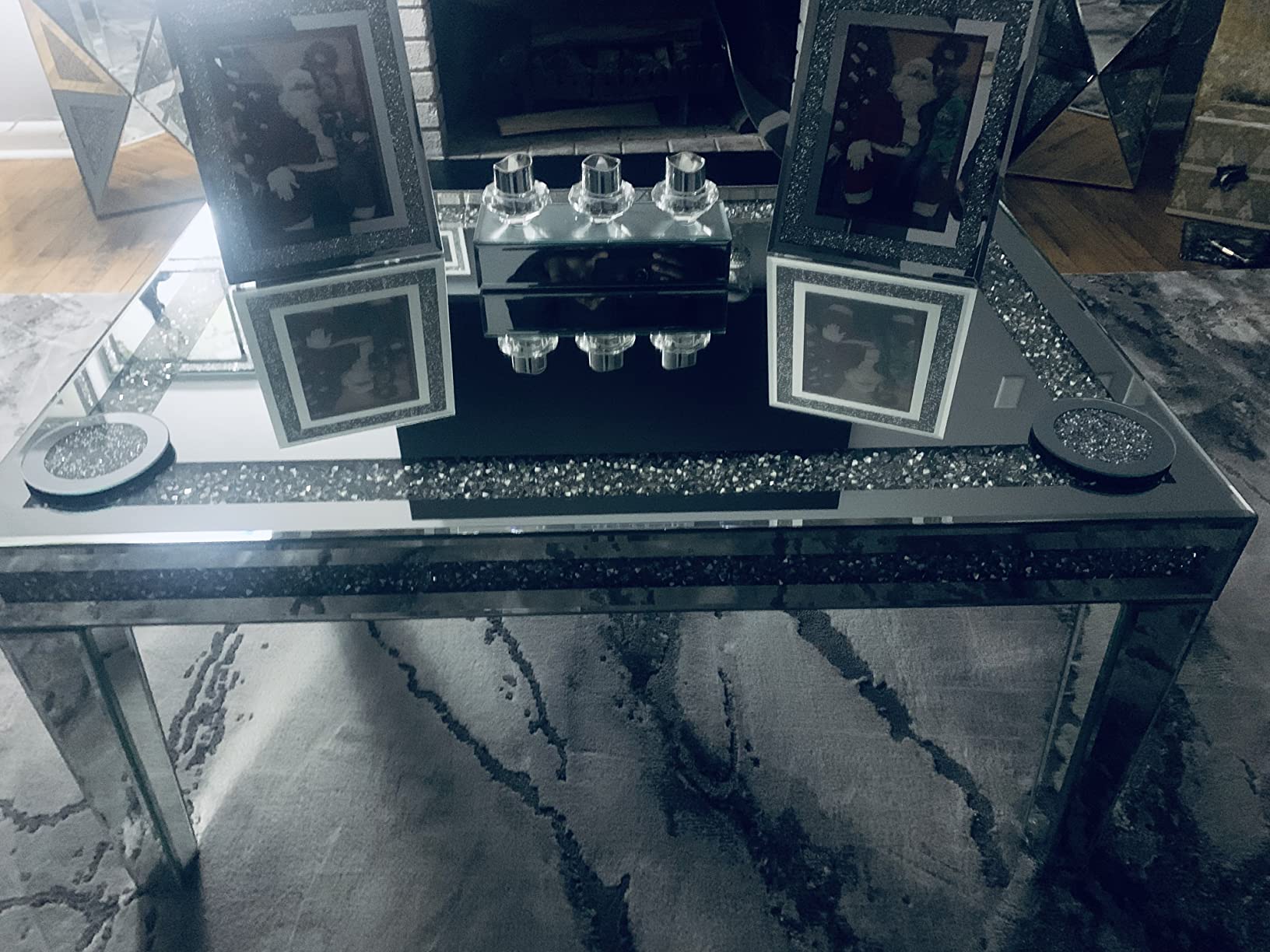 $50/mo - Finance blingworld Silver Coffee Table with Crystals Inlay, 35 ...