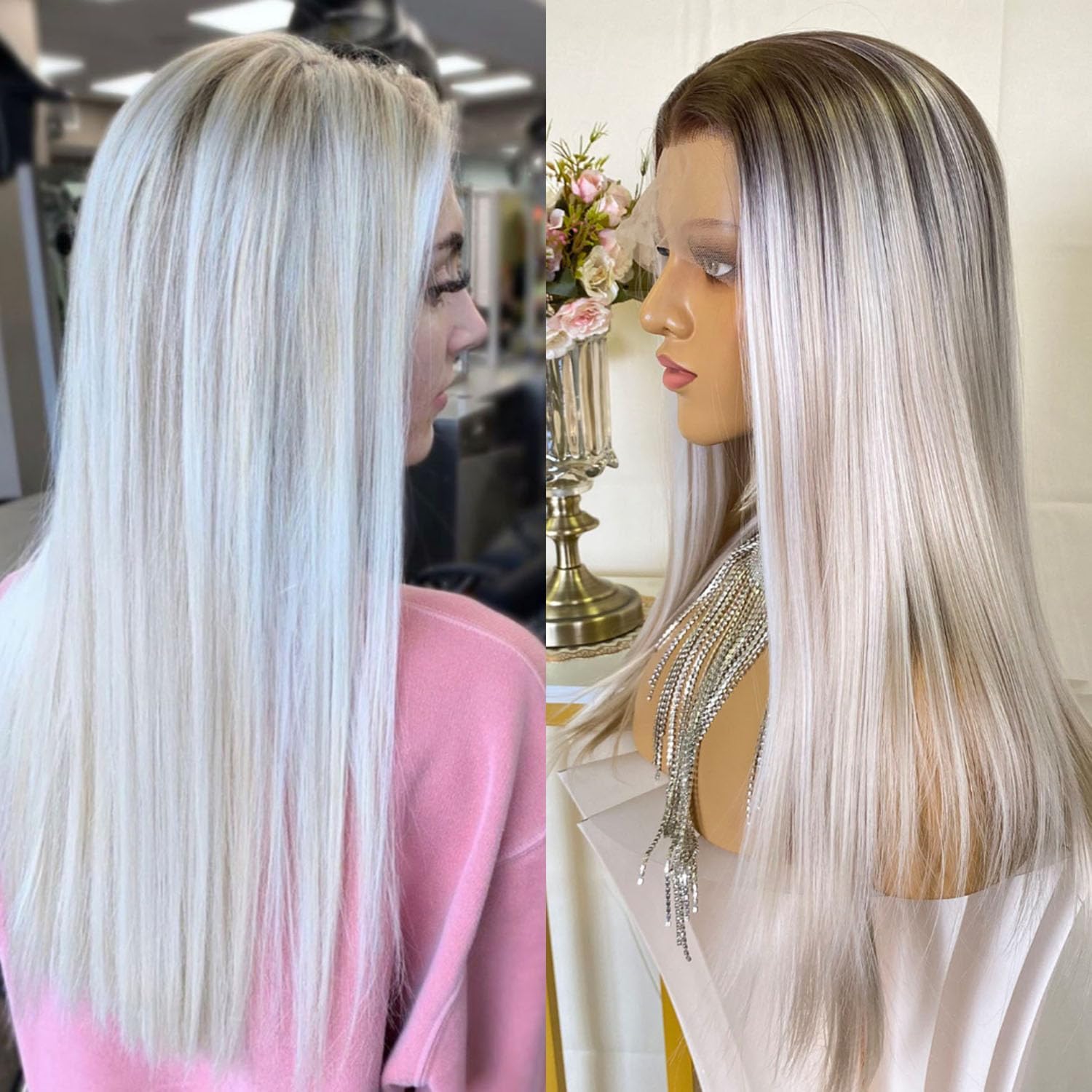 Amazon.com : Carkira Ash Blonde Wigs with Brown Highlight Ombre Dark ...