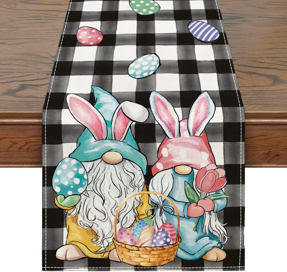 Amazon.com: Siilues Easter Table Runner, Buffalo Plaid Gnome Easter ...
