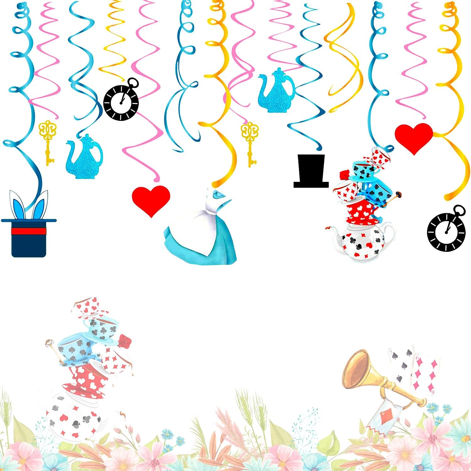 LaVenty 16 PCS Alice Hanging Swirl Decorations Alice Party Decoration ...