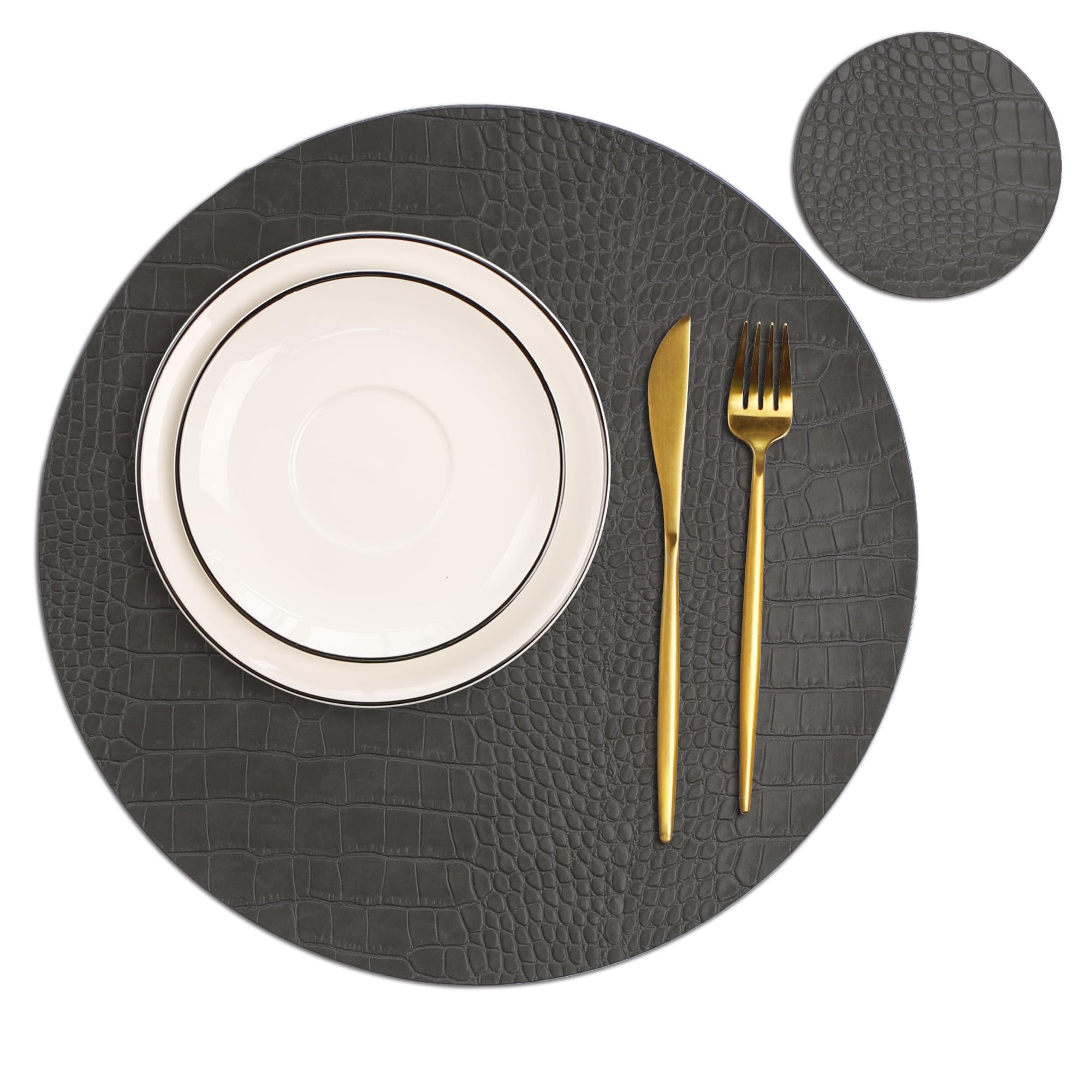 Amazon.com: Round Leather Placemats for Round Tables Set of 6, Gray ...
