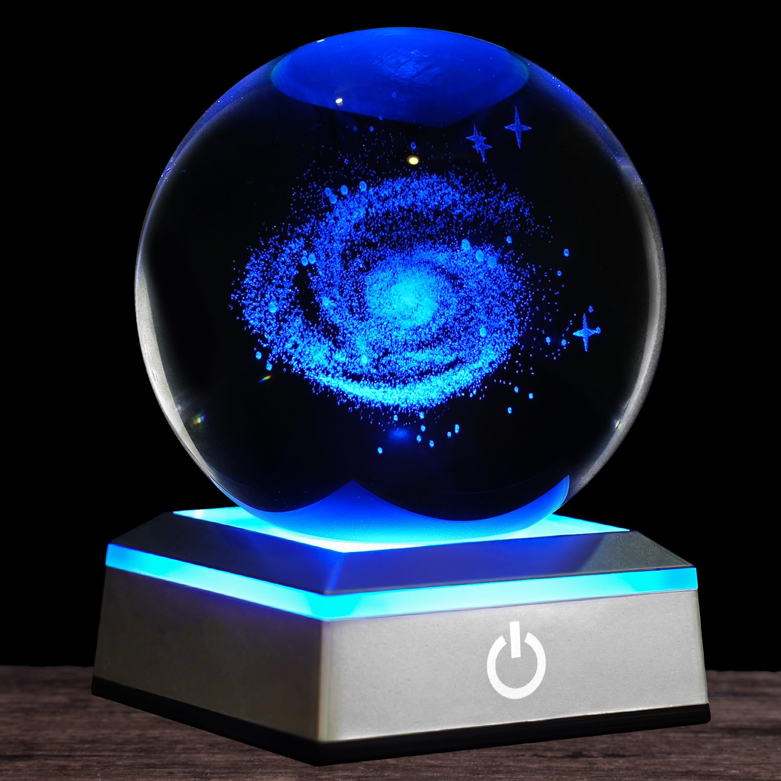 3D Galaxy Crystal Ball Night Light 3.15 inch Glass Ball Table Lamp with ...