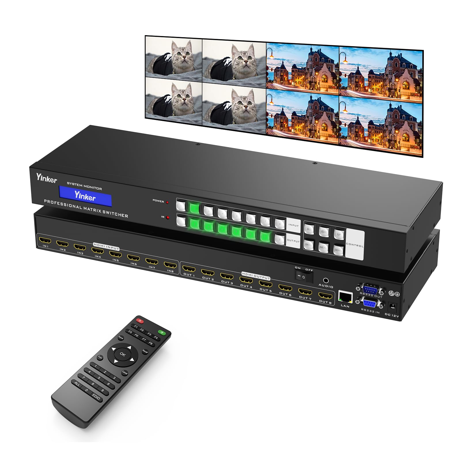 Amazon.com: Yinker 4K HDMI Matrix Switch 8x8 w/Web Control & 3.5mm ...