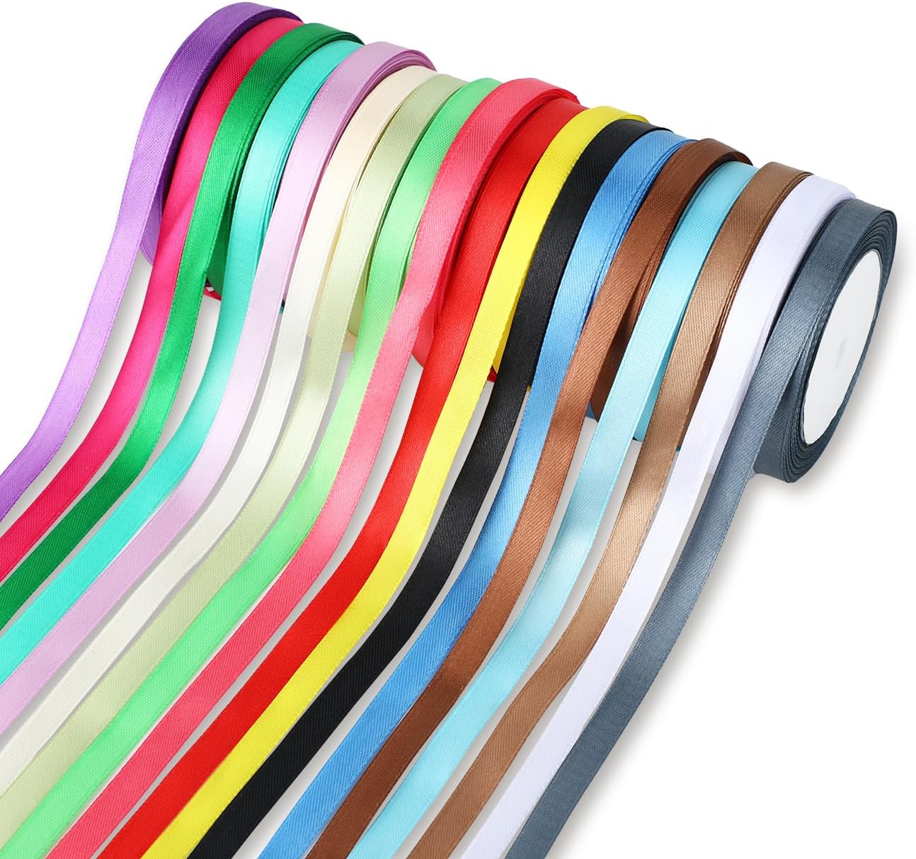 16 Rolls Satin Ribbon Bundle - 400 Yard Double Sided Silk Ribbons (10mm ...
