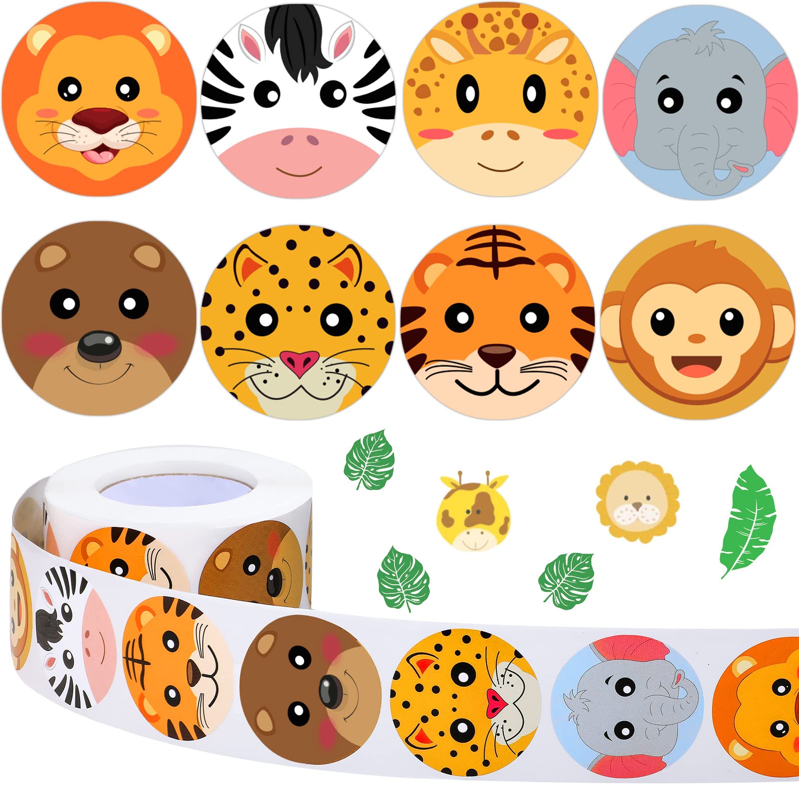 Amazon.com: 600 Pieces Jungle Animal Stickers Roll 1.5 Inch Zoo Animal ...