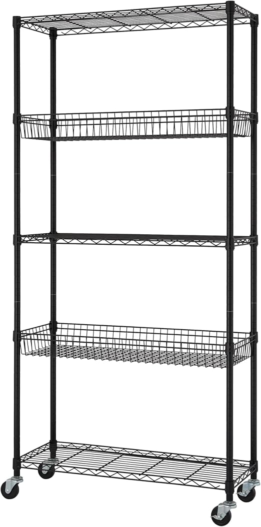 Amazon.com: TRINITY 5-Tier Commercial Wire Shelving Rack With Baskets ...