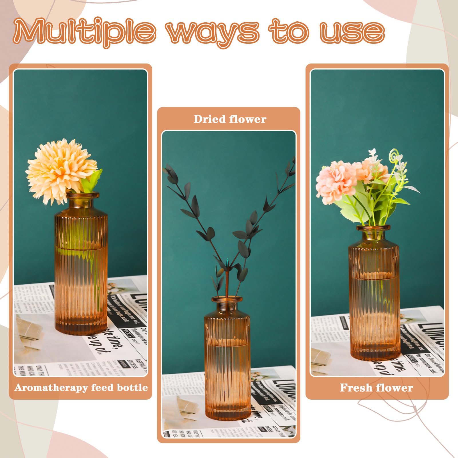 Jspupifip 12 Set Glass Amber Bud Vases, Brown Vase for Centerpieces ...