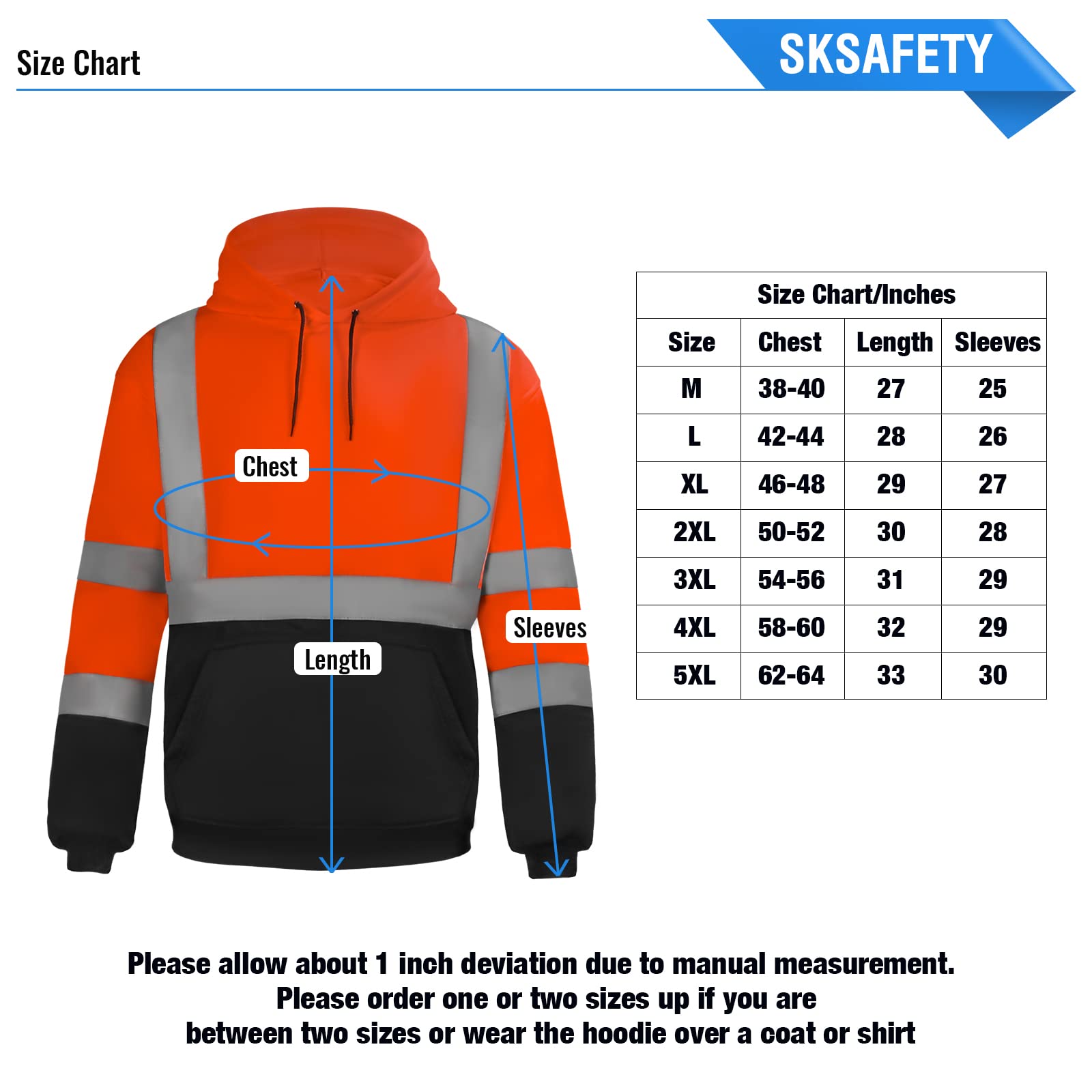 SKSAFETY High Visibility Reflective Hoodies for Men, Class 3 Safety Sweatshirts with Pockets ...