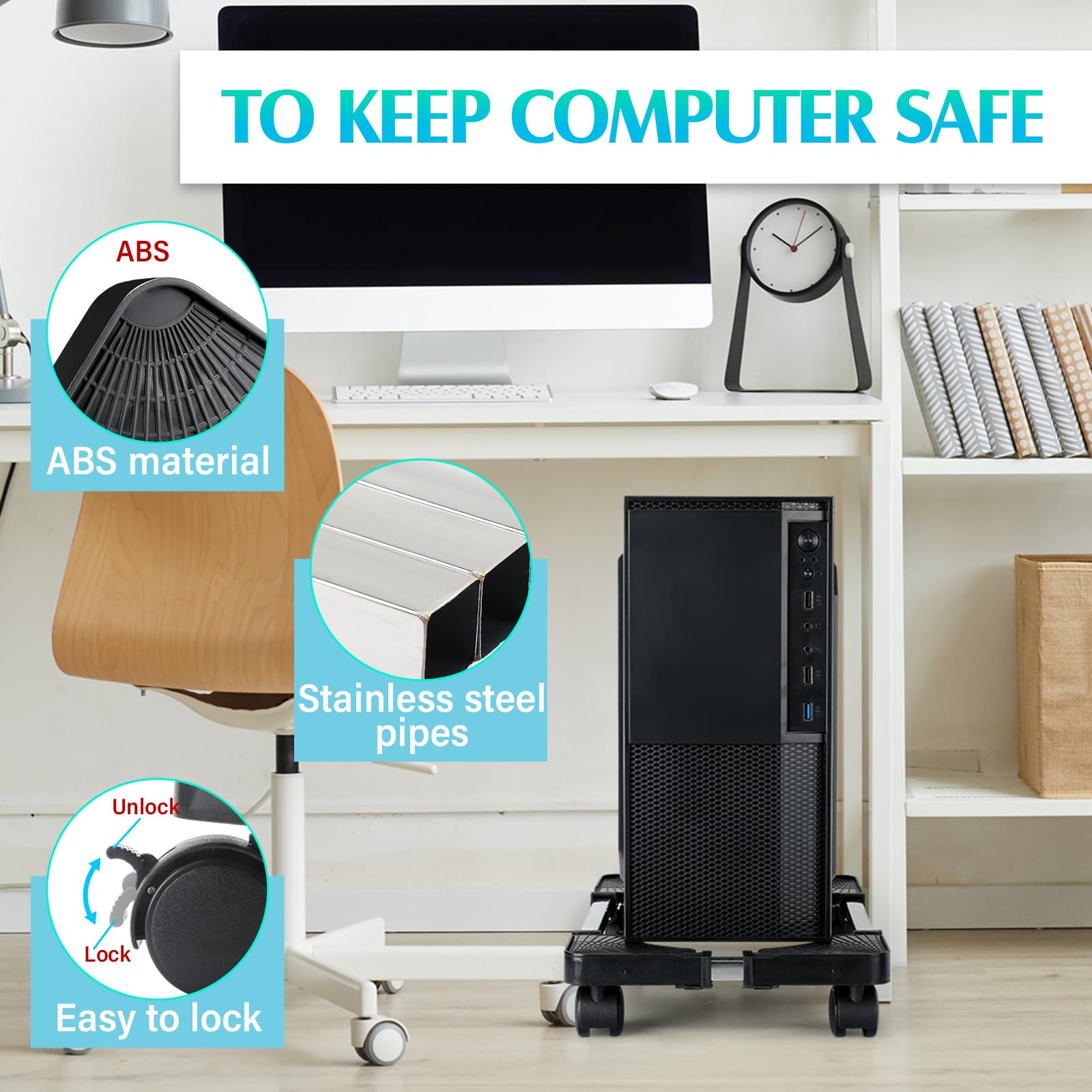 Snapklik.com : 2 Pcs Mobile CPU Stand Adjustable Computer Tower Stand