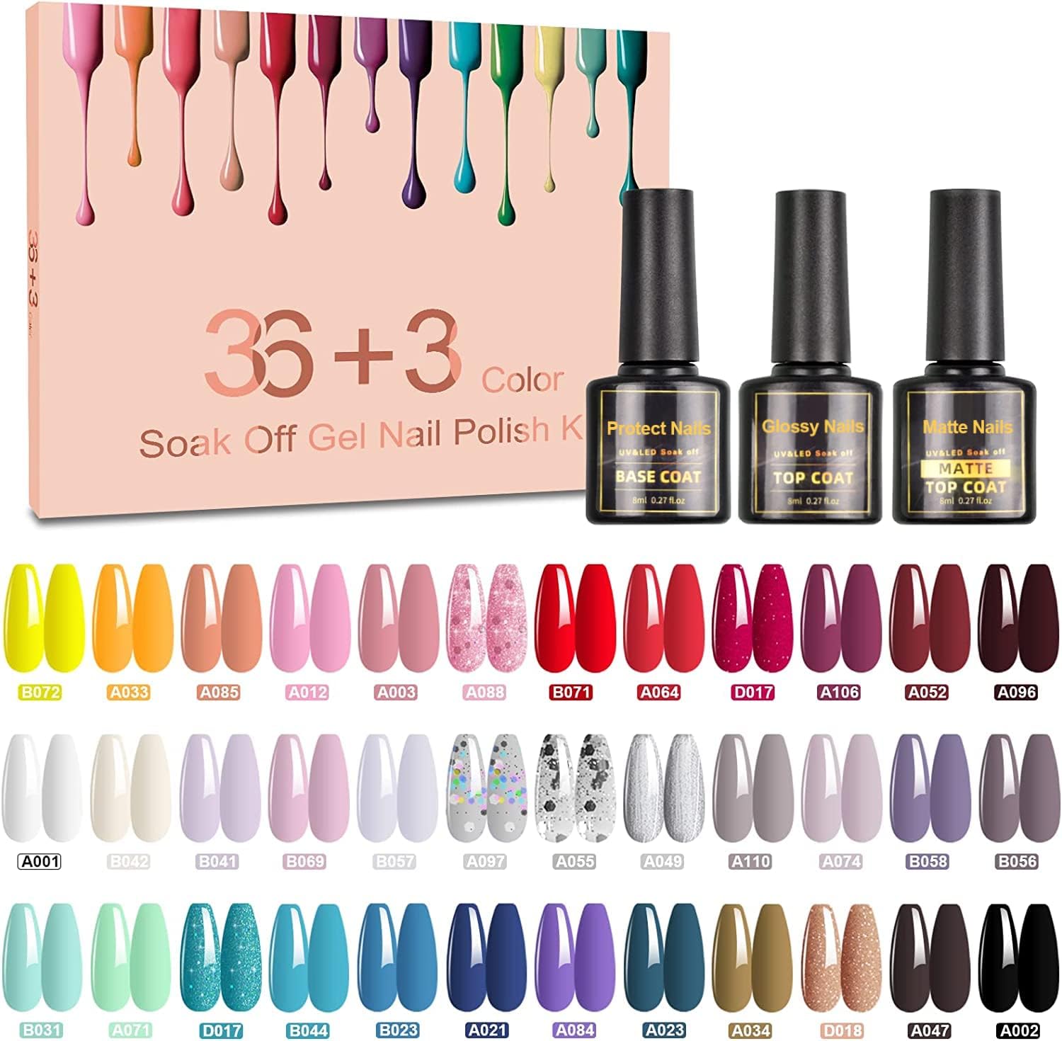 Gel Nail Polish Set 39 Pcs, Screpreti 36 Colors Nail Polish Set with ...
