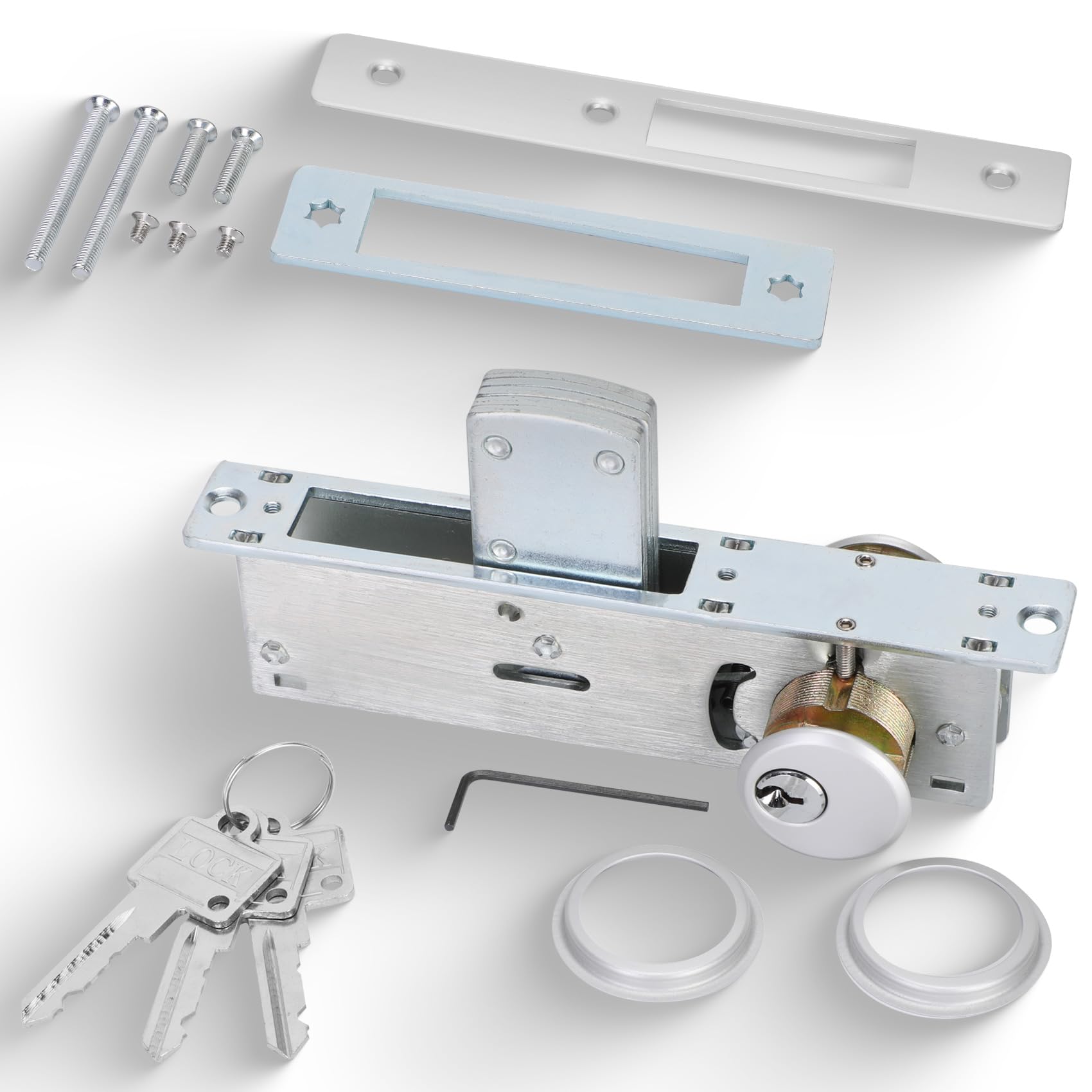 Storefront Door Mortise Deadlock Bolt & Double Keyed Cylinder Kit ...