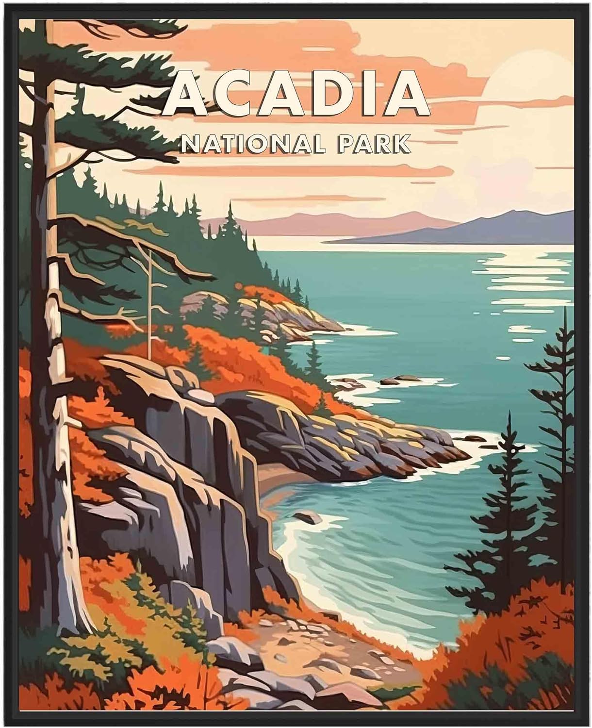 Amazon.com: Acadia National Park Poster Art Print Retro Mountain Lake ...