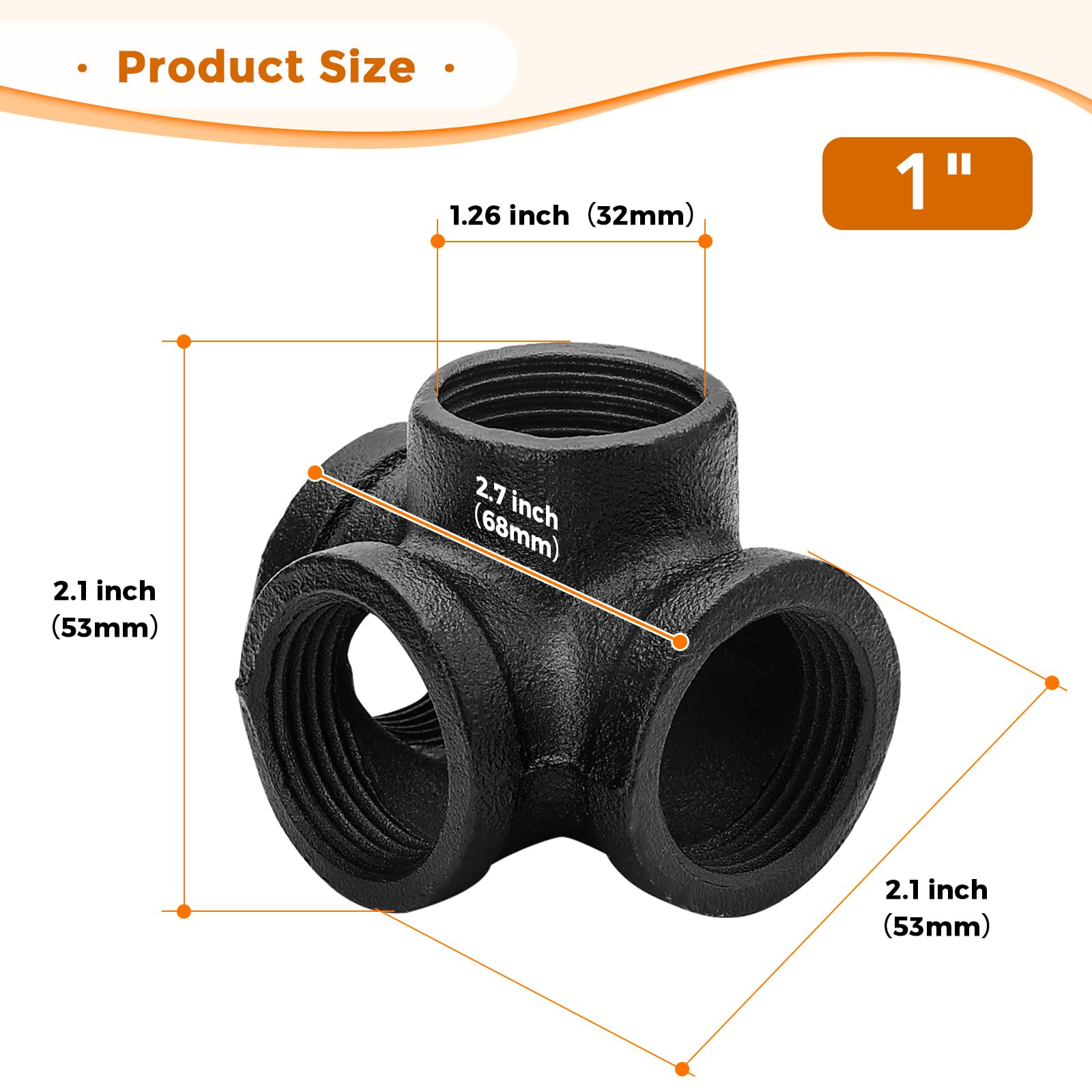Snapklik.com : 1" Black Pipe Fittings 4-Way Side Outlet Tee - Home ...
