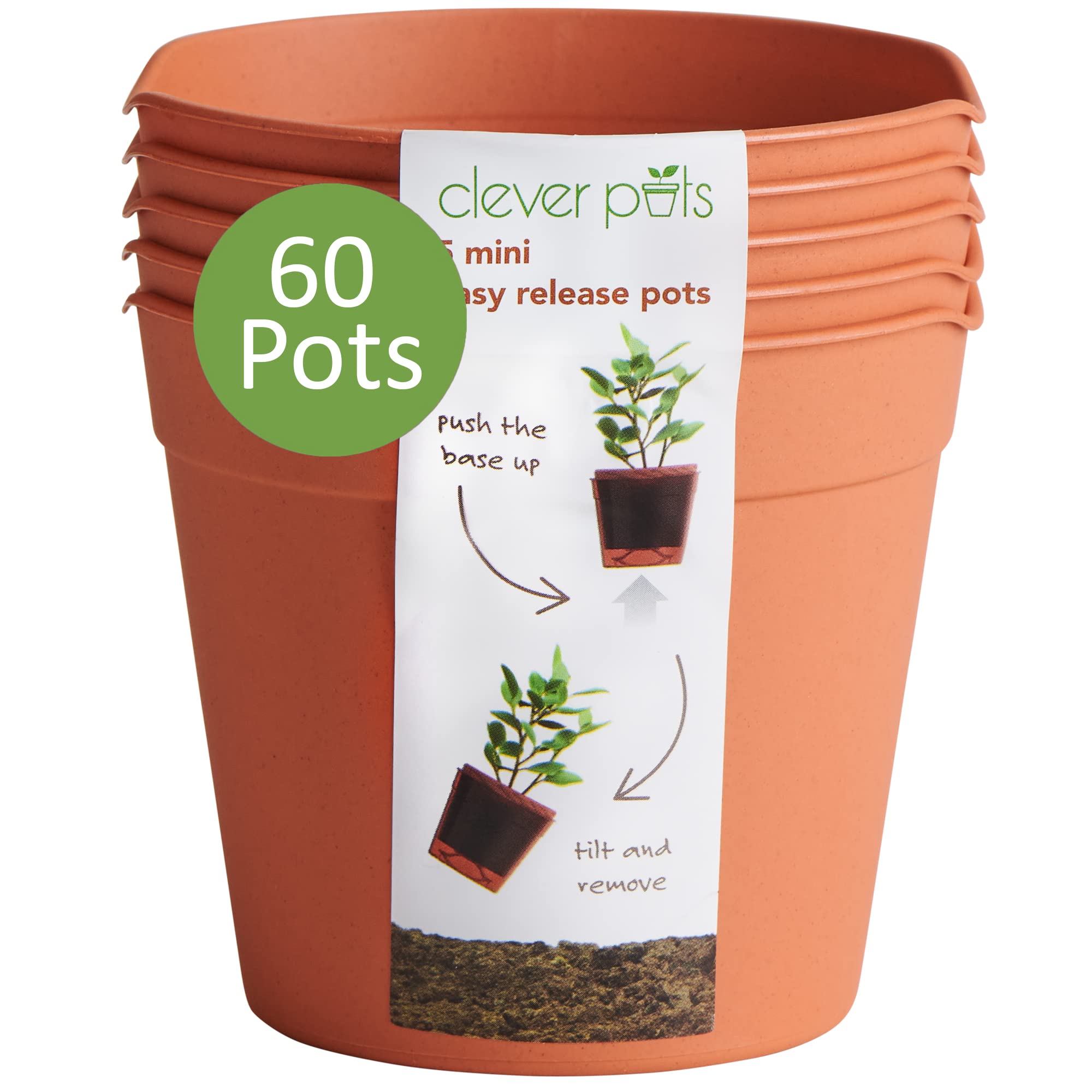 Clever Pots Easy Release Plastic Plant Pots, 60 x Mini Outdoor or ...