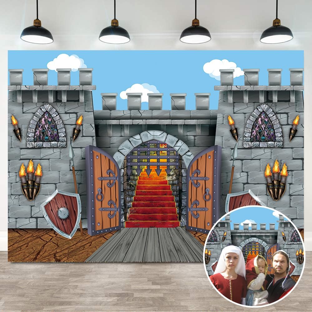 Amazon.com : Medieval Party Backdrop Medieval Castle Wall Arched Door ...