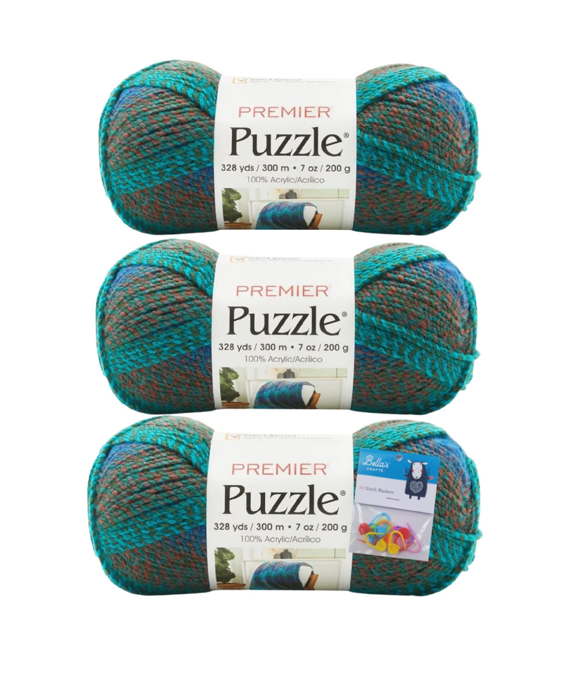 Amazon.com: Premier Yarn Puzzle - 7 oz - #5 Bulky Weight - 3-Pack ...