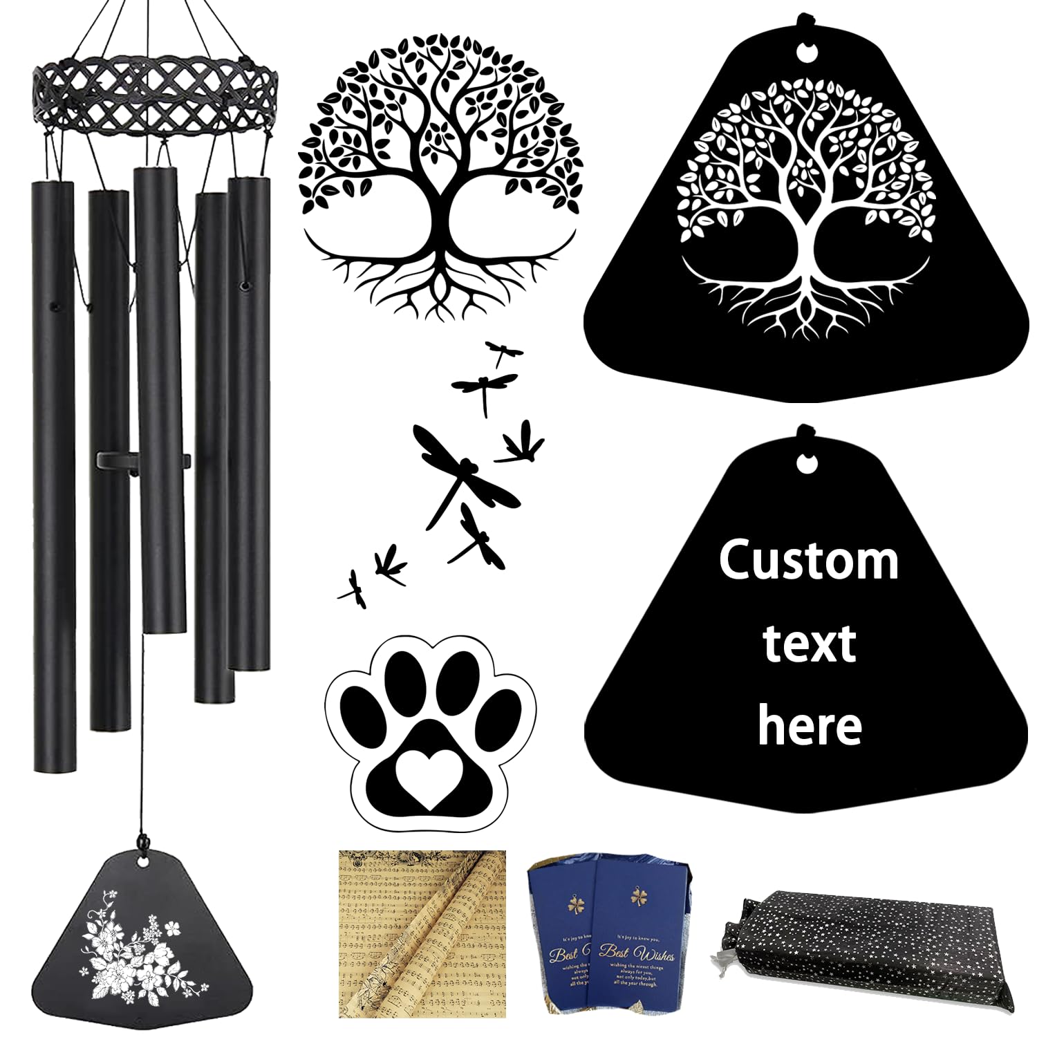 Amazon.com : Personalized Tree Wind Chimes 32Inches Black, Custom ...