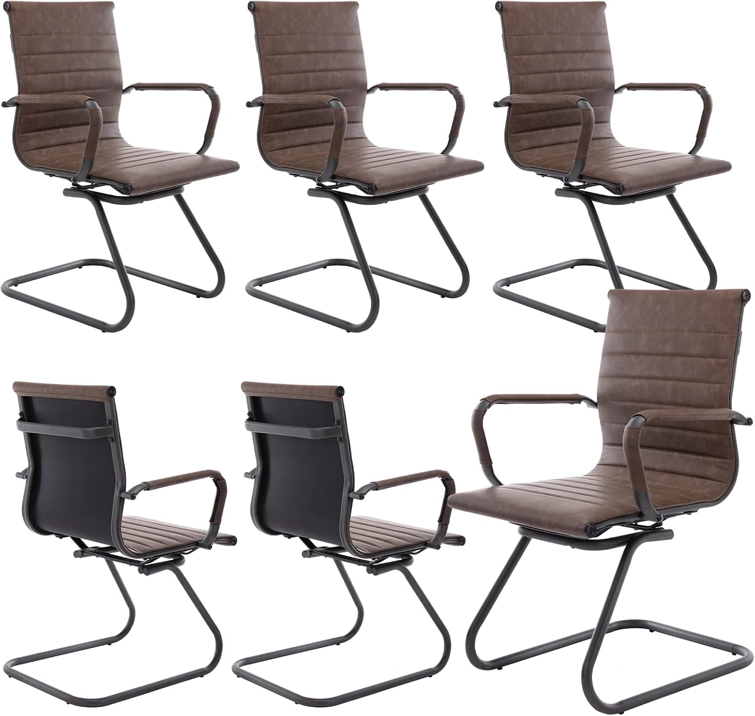 Amazon.com: Guyou Office Reception Guest Chairs Set of 6 Mid Back PU ...