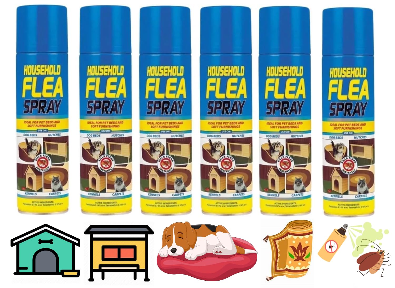 6 x Flea Spray for House Kills Flea Instantly Household Flea treatment ...