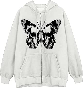 zhuiming Plus Size Zip Up Hoodie for Women Y2k Vintage Butterfly ...