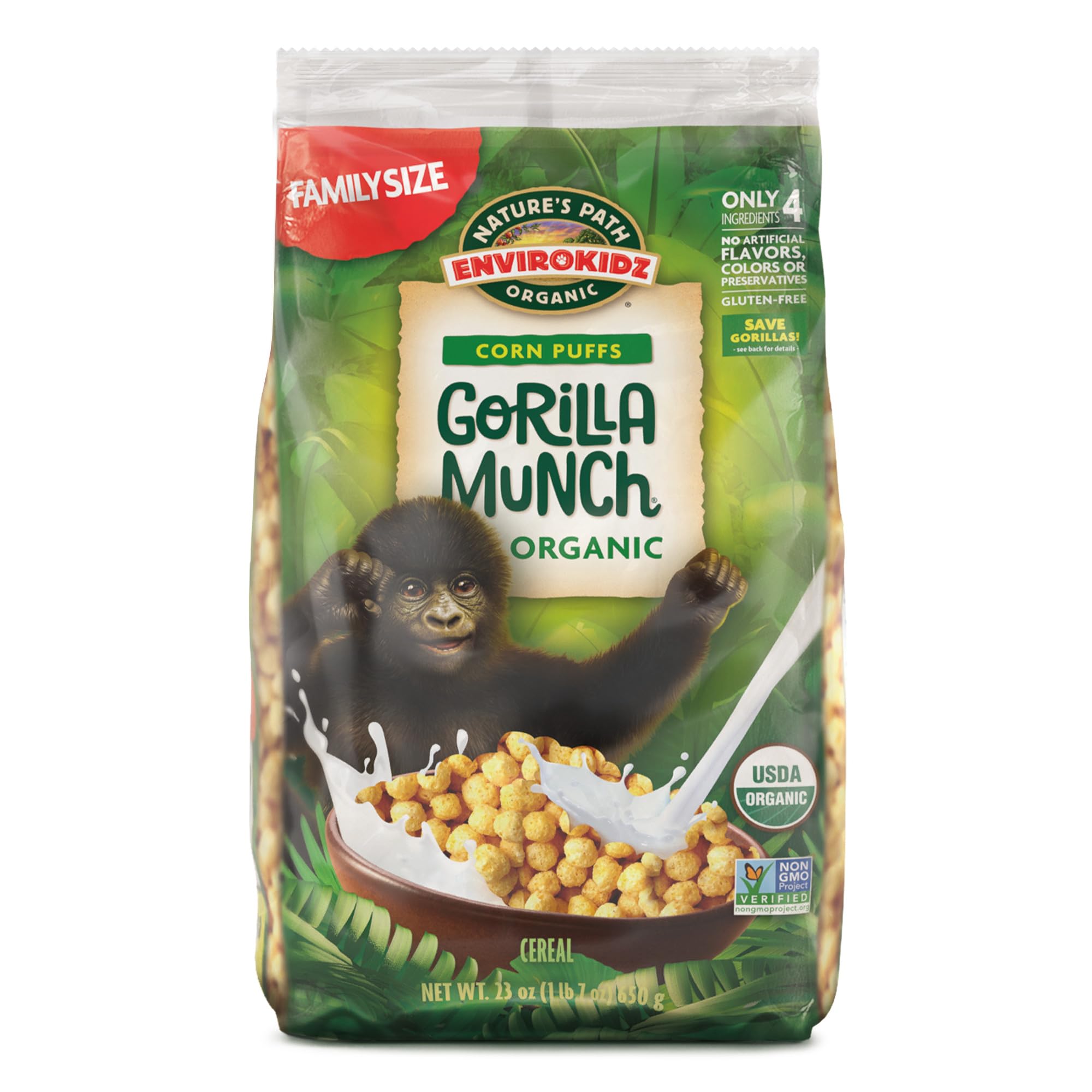 Amazon.com: EnviroKidz Organic Gorilla Munch Cereal, 23 oz (Pack of 1), Corn Puffs, Gluten Free ...