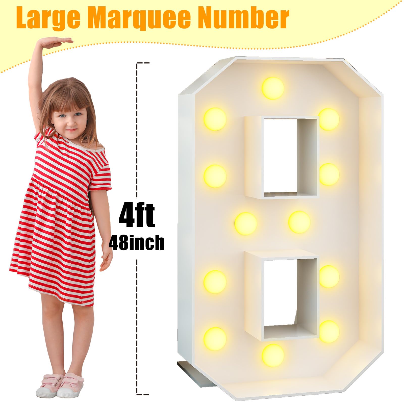 Snapklik.com : 4ft Marquee Light Up Number 8 White Large Marquee Numbers