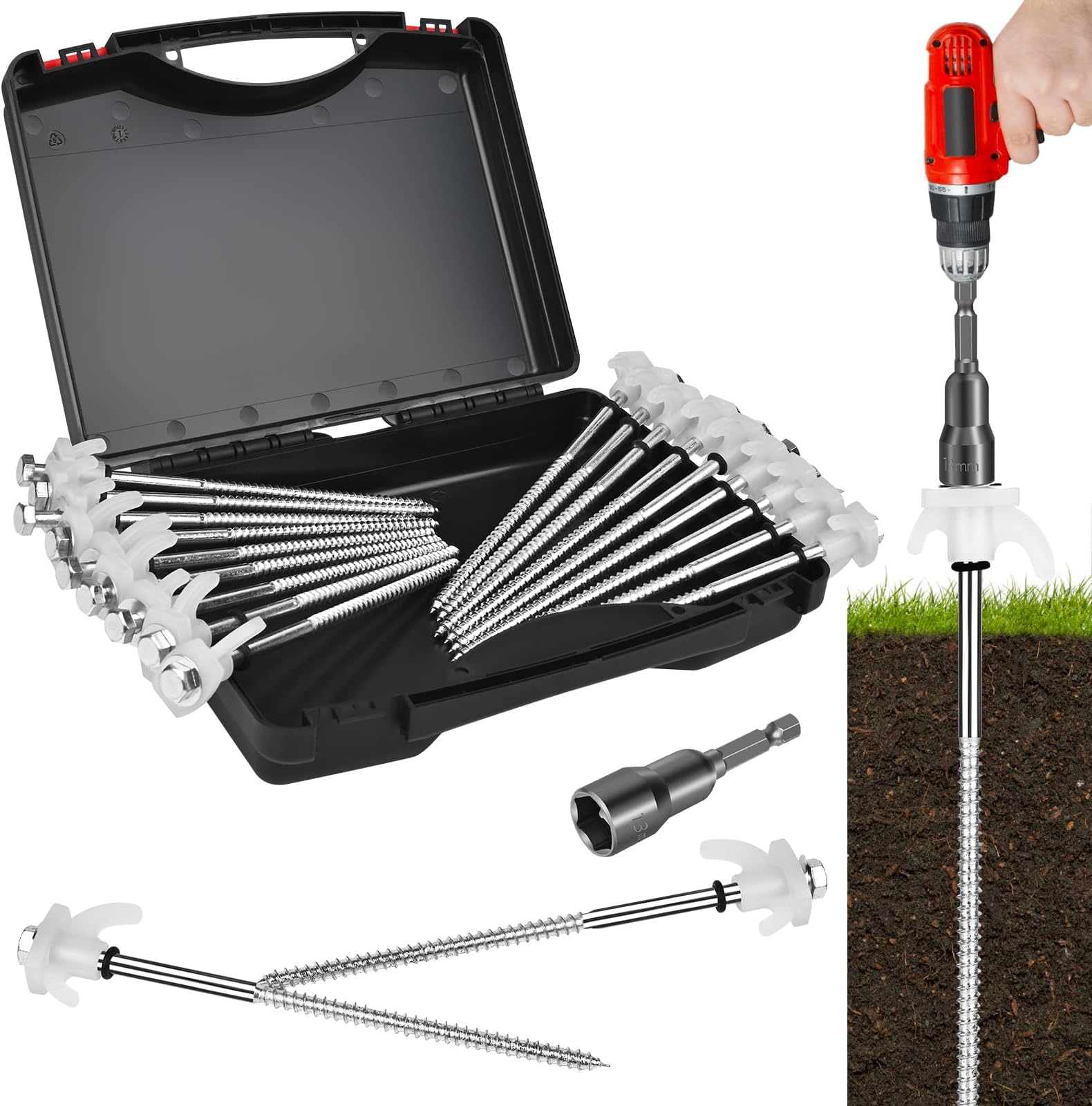 Amazon.com : 20 Pack Tent Stakes Heavy Duty 8 Inch Ground Anchor Screw ...