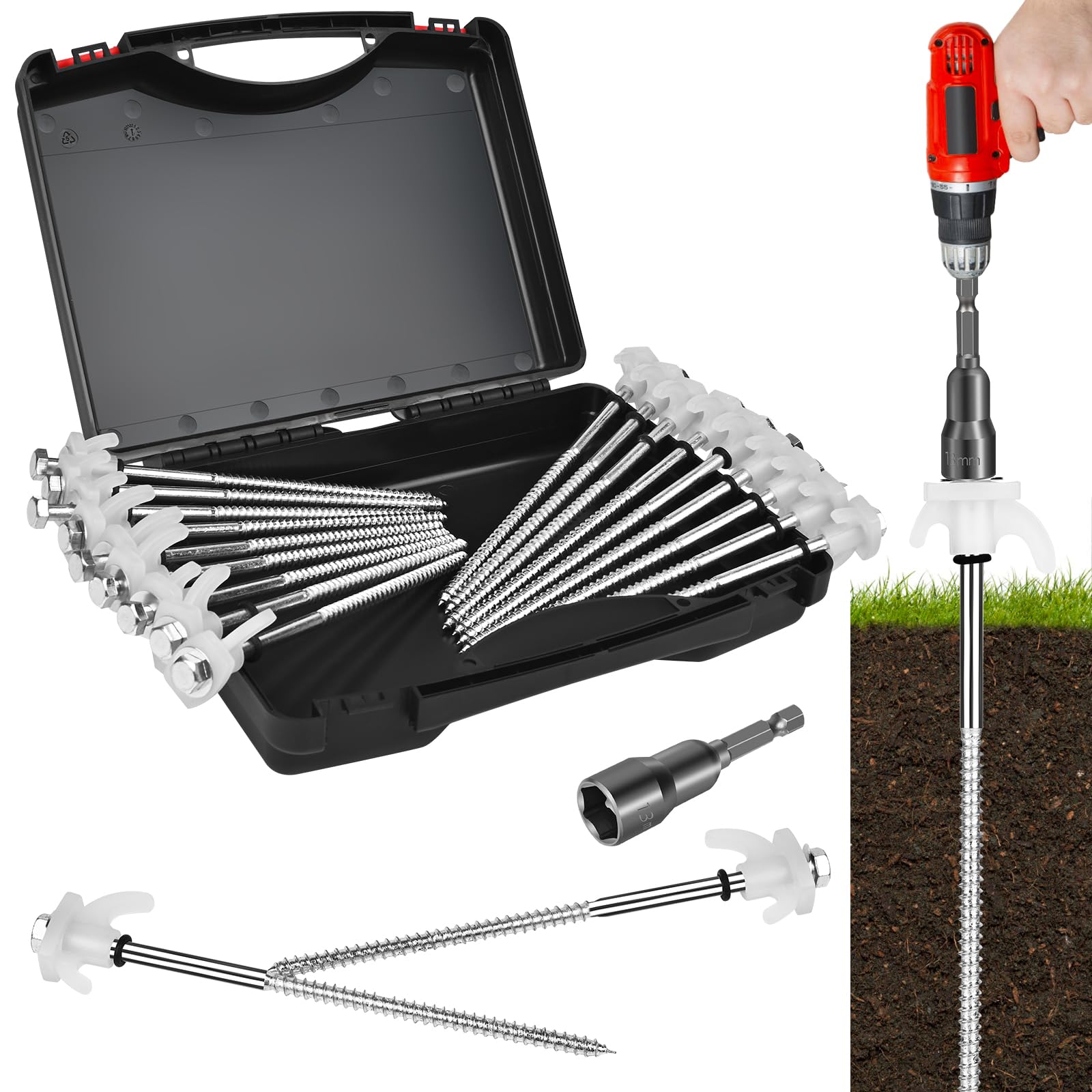 Amazon.com : 20 Pack Tent Stakes Heavy Duty 8 Inch Ground Anchor Screw ...