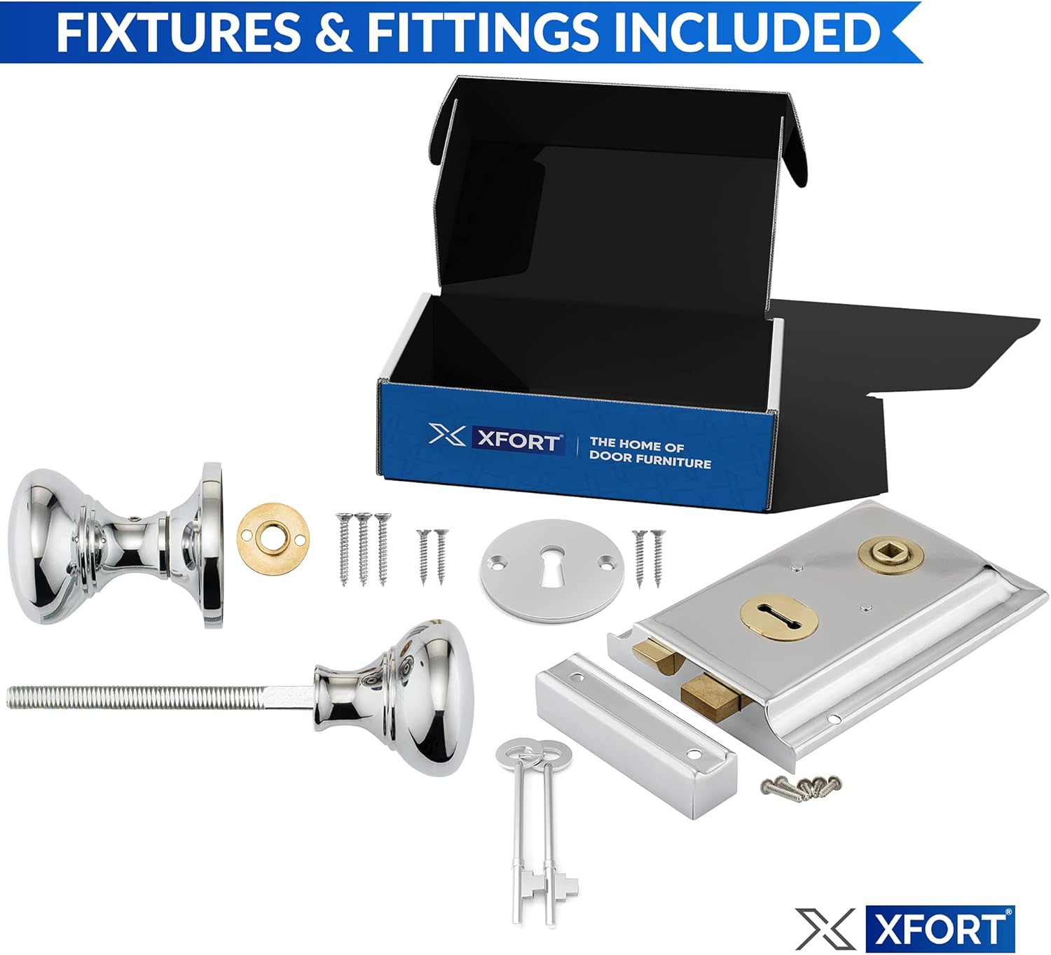 XFORT Premium Range 6″x 4″ Traditional Polished Chrome Rim Lock Set ...