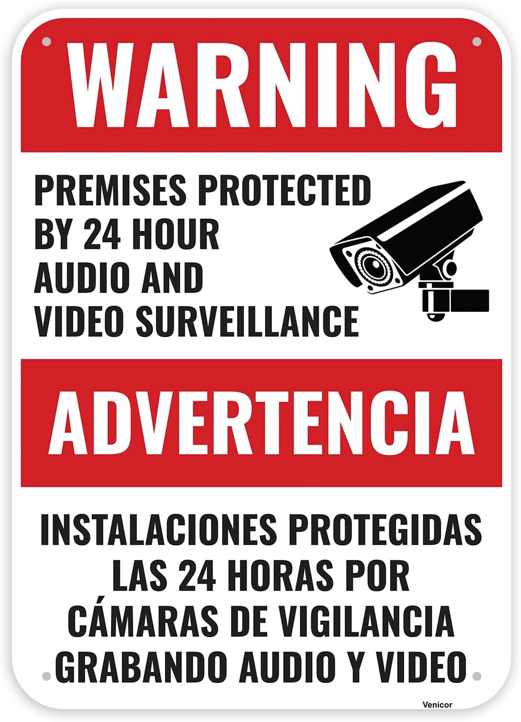 1PC Video and Audio Surveillance Recording Bilingual Sign, 14 x 10 ...
