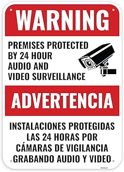 1PC Video and Audio Surveillance Recording Bilingual Sign, 14 x 10 ...