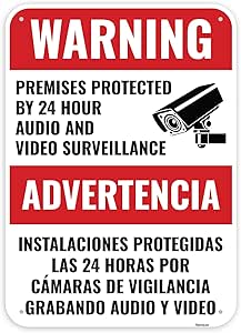 1PC Video and Audio Surveillance Recording Bilingual Sign, 14 x 10 ...