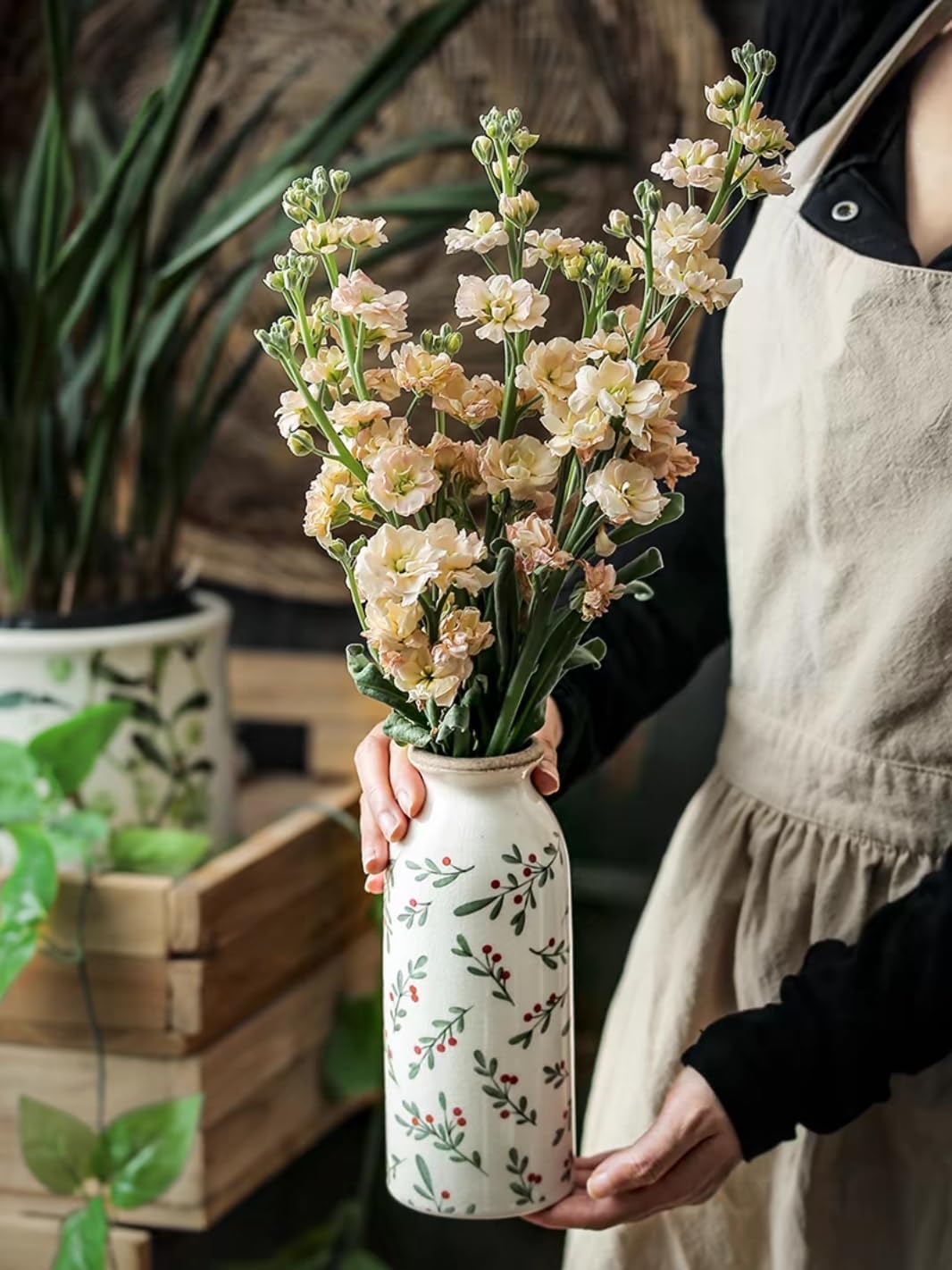 Amazon.com: TEWEIQI Florero rústico de cerámica, florero con patrón de ...