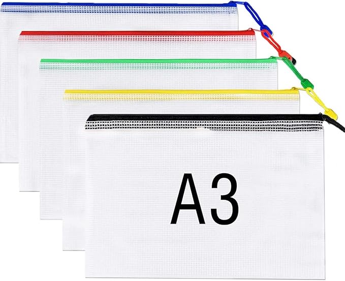 A3 Plastic Wallets -5 Pack Plastic Mesh Zip File Document Folders,A3 ...