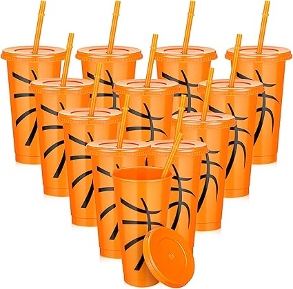 Amazon.com: Domensi 12 Pcs Orange Basketball Sport Ball Plastic Tumbler ...