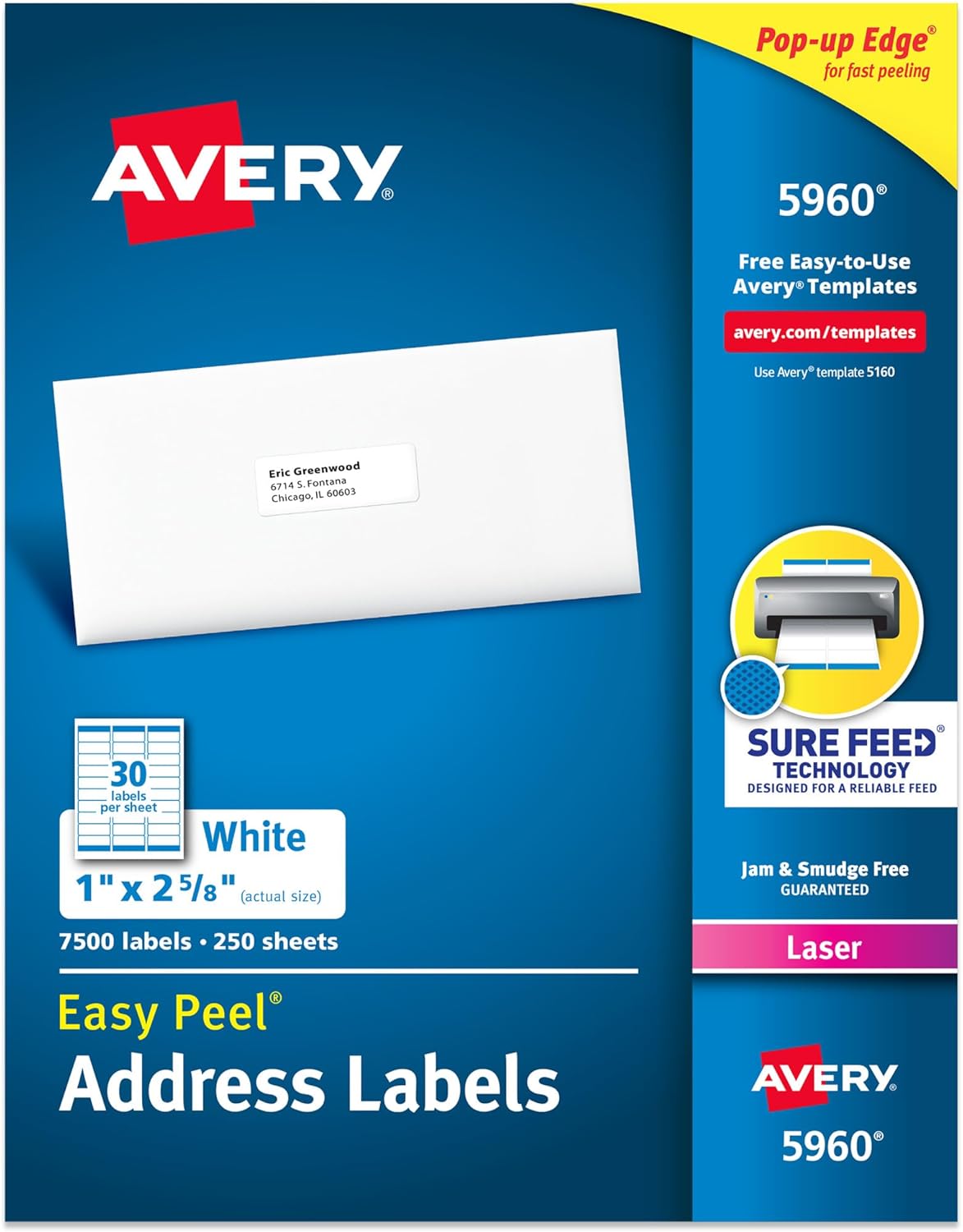 Brandclub - Avery Easy Peel Printable Address Labels with Sure Feed, 1 ...