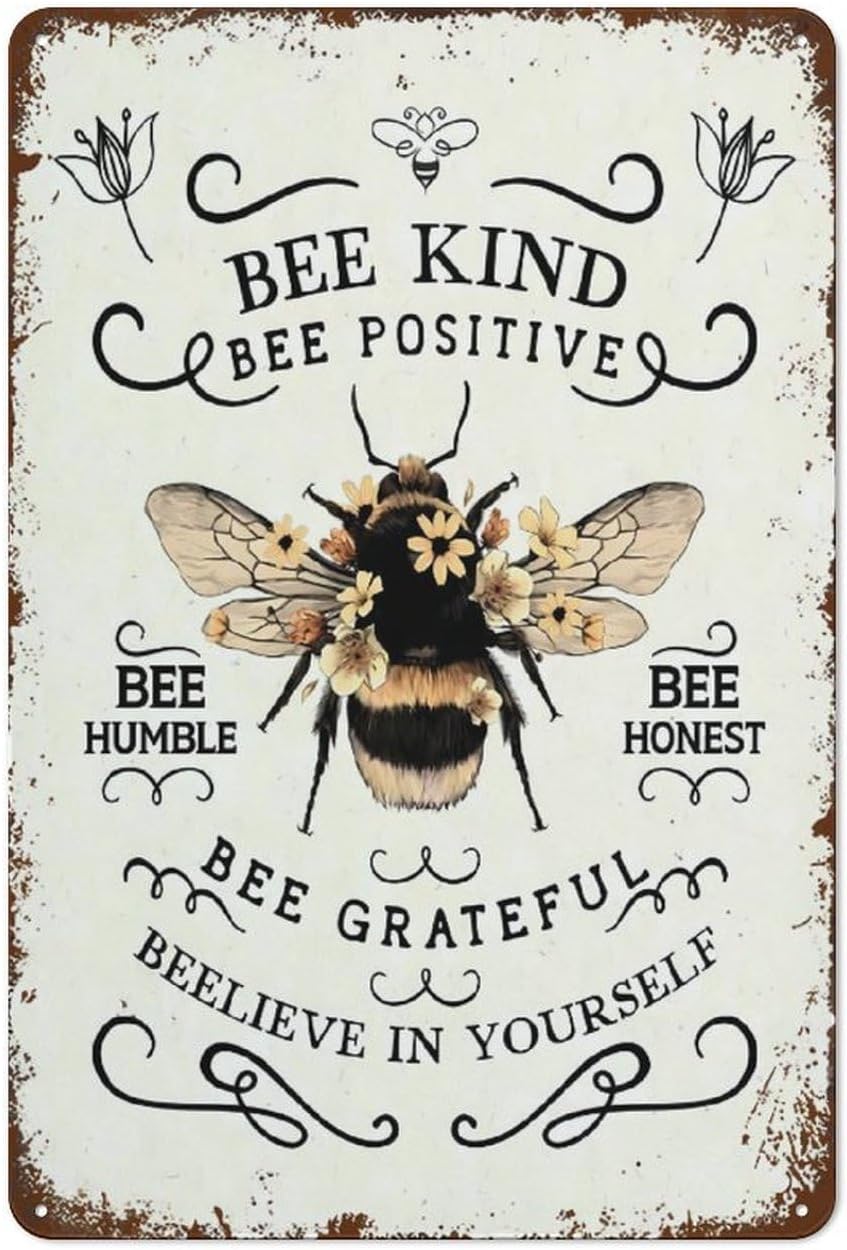 Amazon.com: TIVEKE Vintage Funny Wall Decor Sign Bee Kind Bee Positive ...