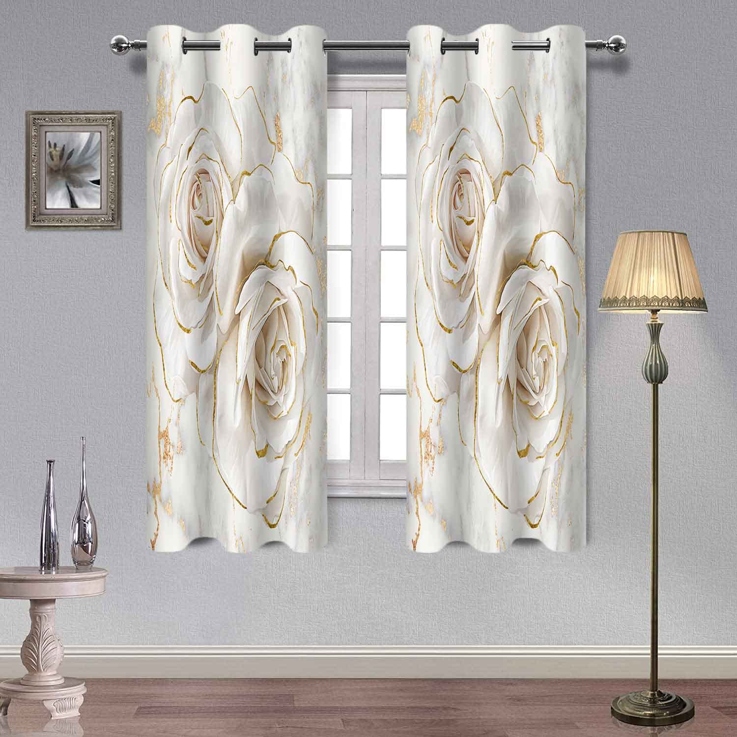 Amazon.com: AHBEWIN Modern Simple Elegant Curtains White Roses Curtain ...