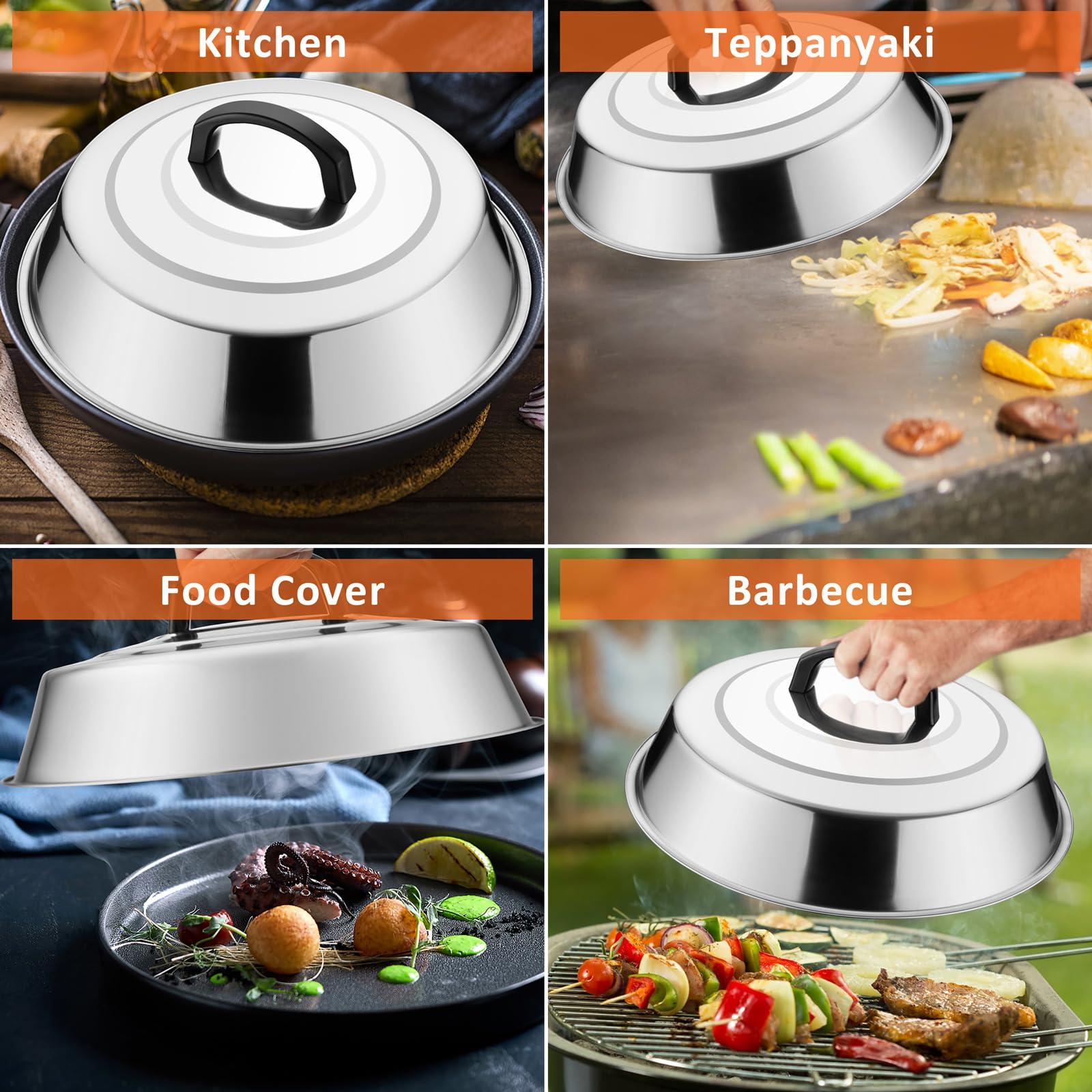 Grill Set Cheese Melting Dome Set Of 3, Leonyo 12" Metal Steam Griddle ...