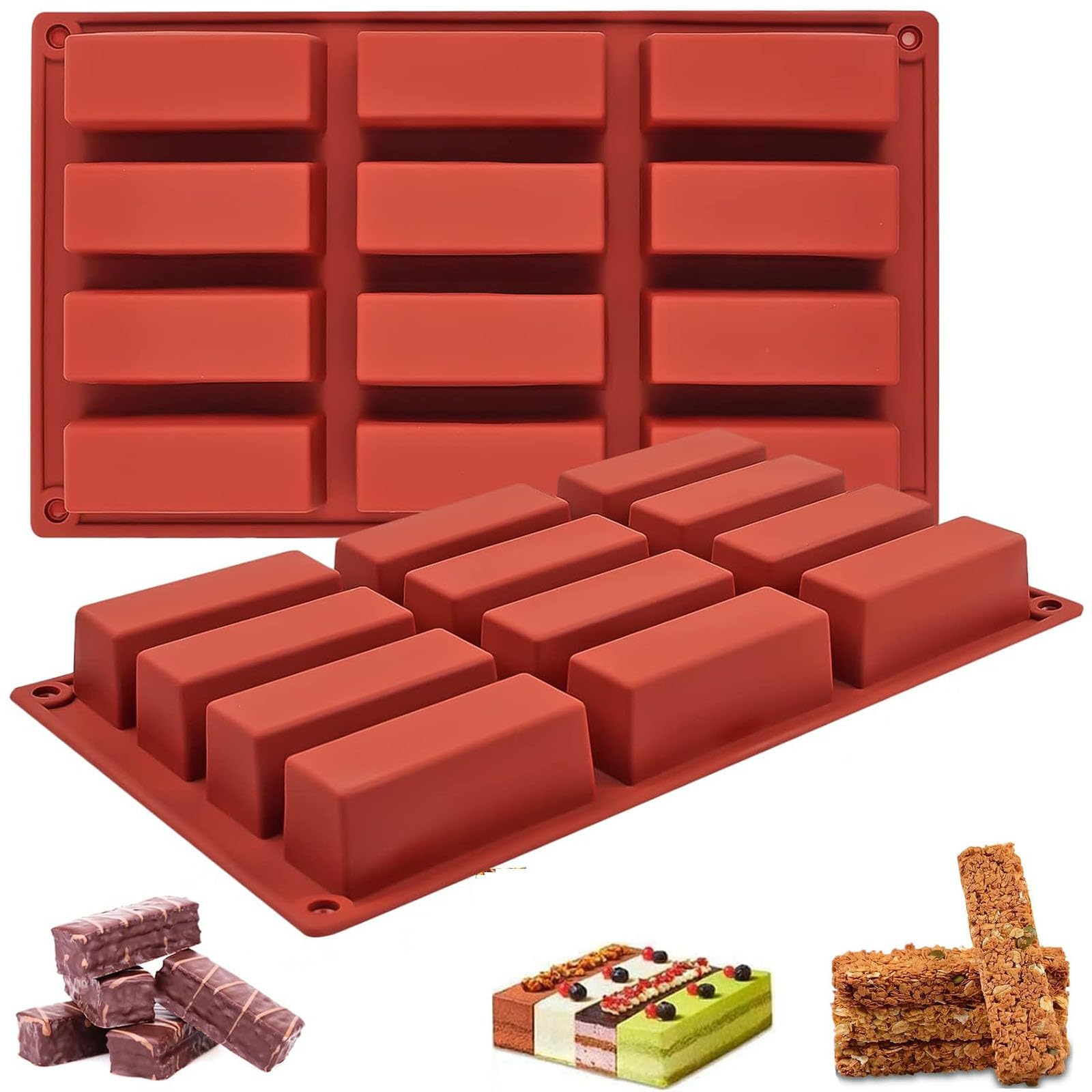 UPVINO Deep Chocolate Bar Moulds 2 Pcs Silicone Chocolate Bar Moulds 12 ...